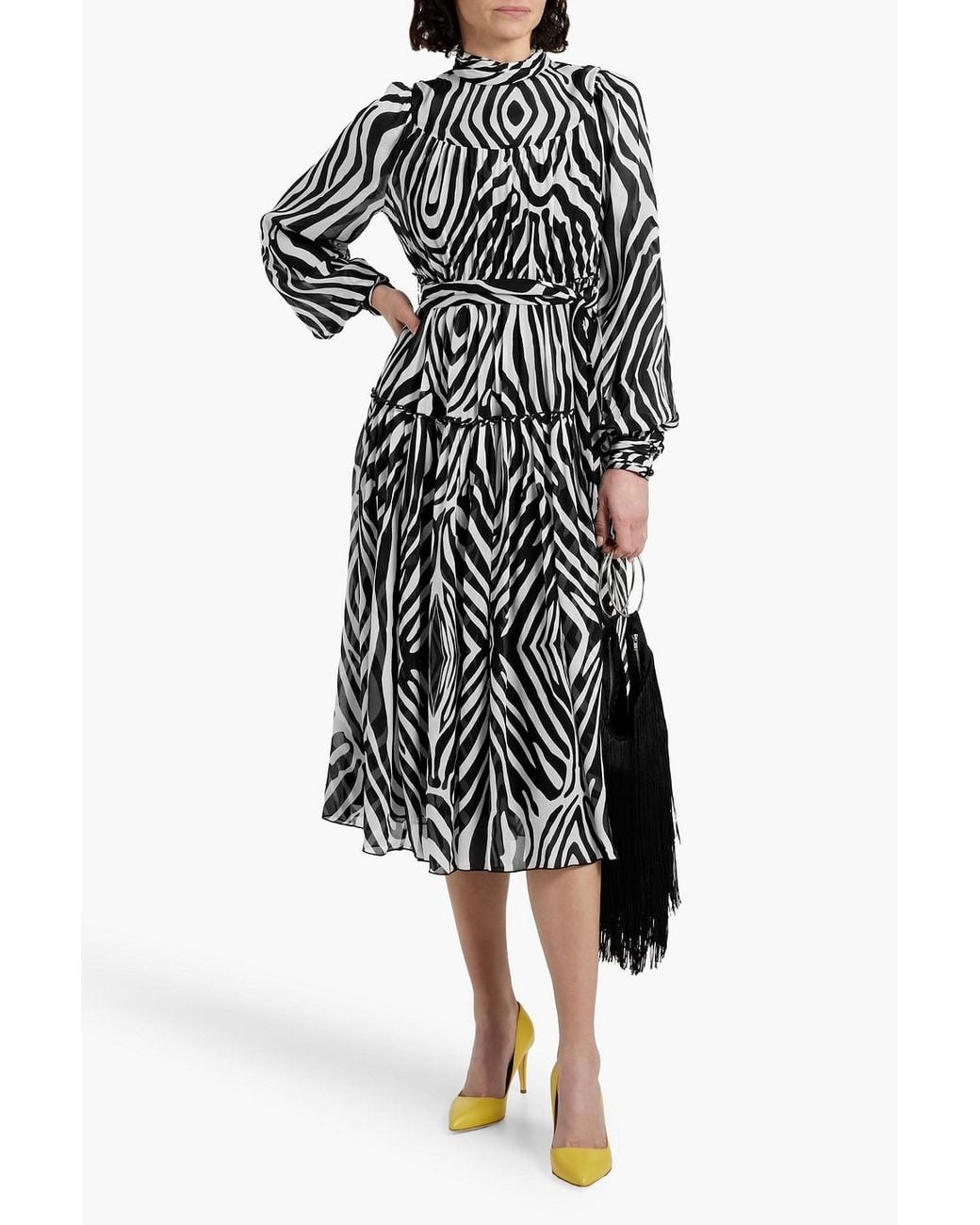 Diane von Furstenberg Kent Tiered Zebra-Print Crepon Midi Dress in ...