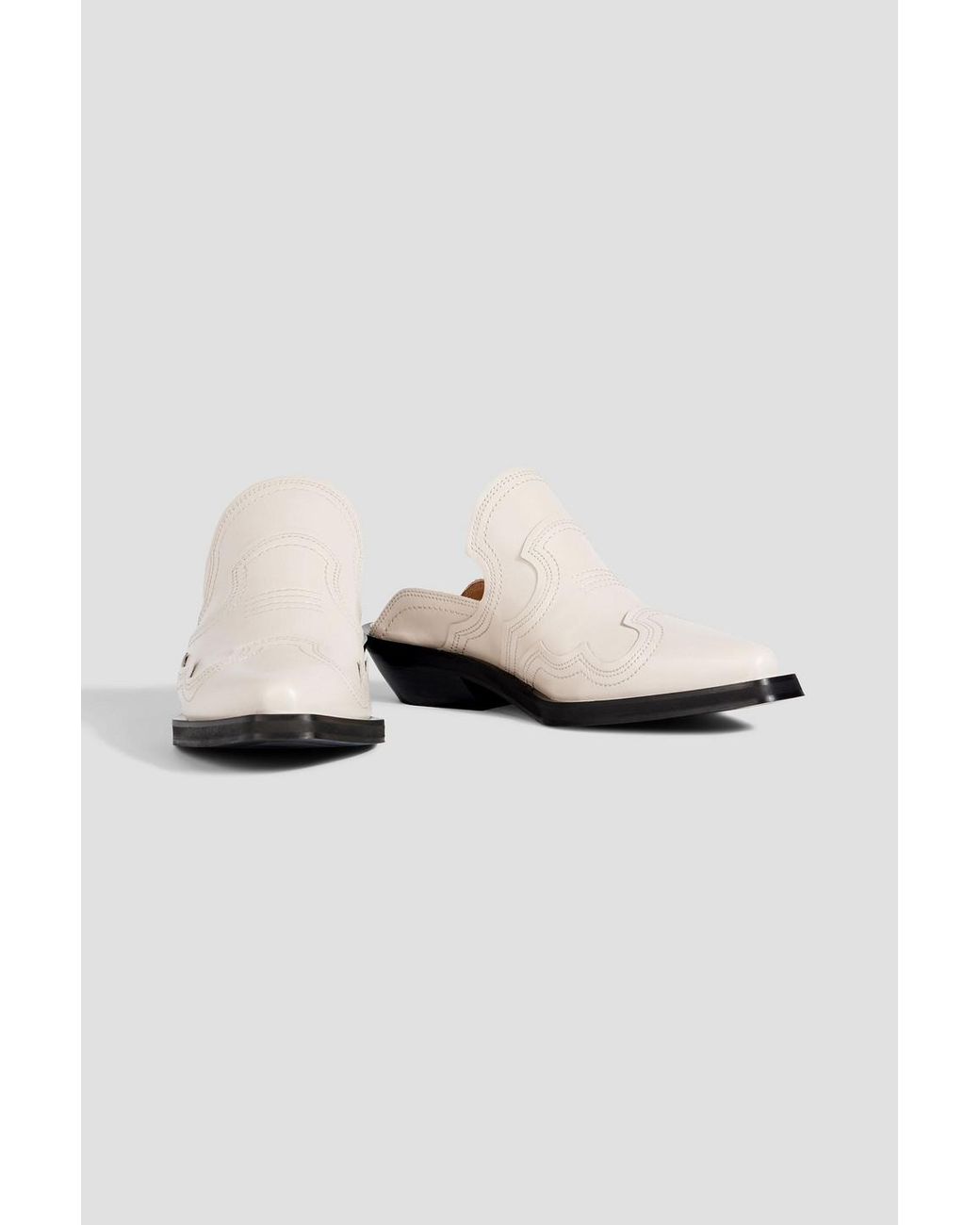 Ganni Western Leather Mules in White | Lyst