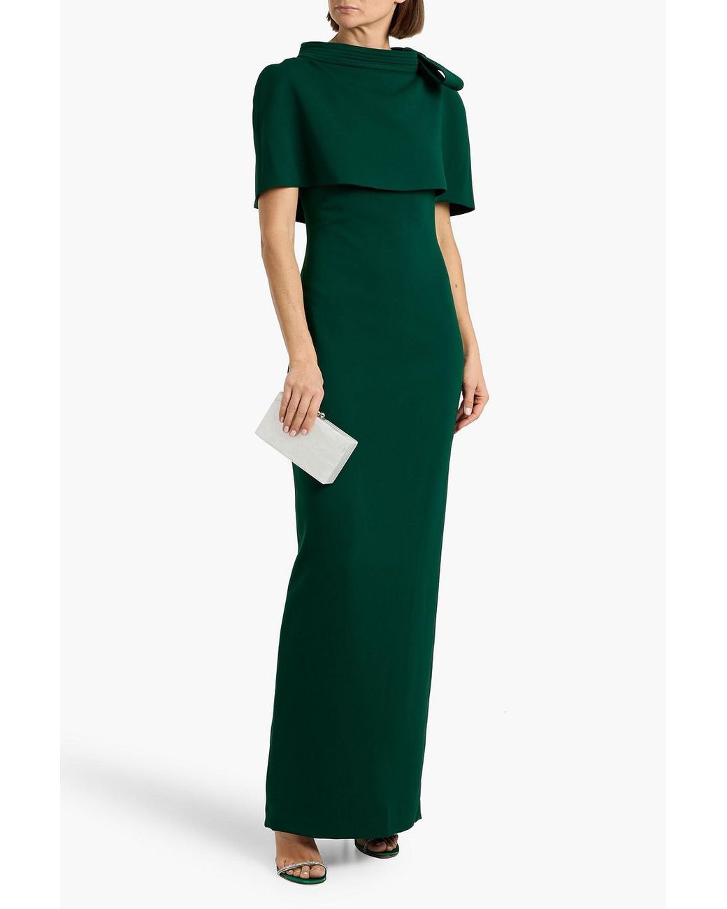 Badgley Mischka Bow-Detailed Cape-Effect Crepe Gown in Green | Lyst