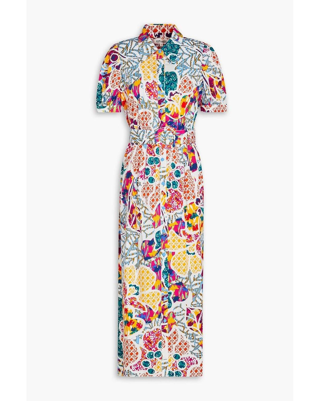 Diane von Furstenberg Paddy Printed Cotton-Blend Poplin Midi Shirt ...