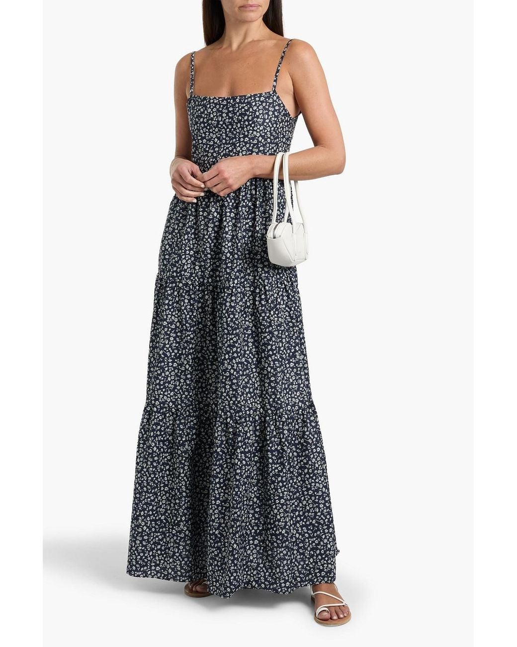 Matteau Tiered Floral-print Cotton-poplin Maxi Dress in Blue | Lyst