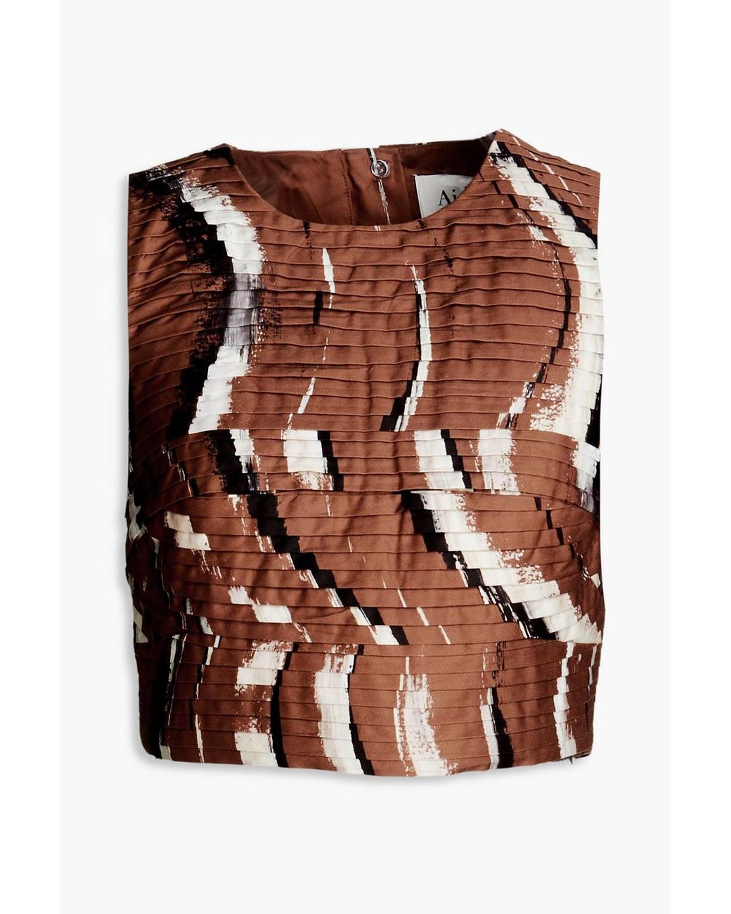 Aje. Palette Cropped Pintucked Printed Cotton Top in Brown | Lyst