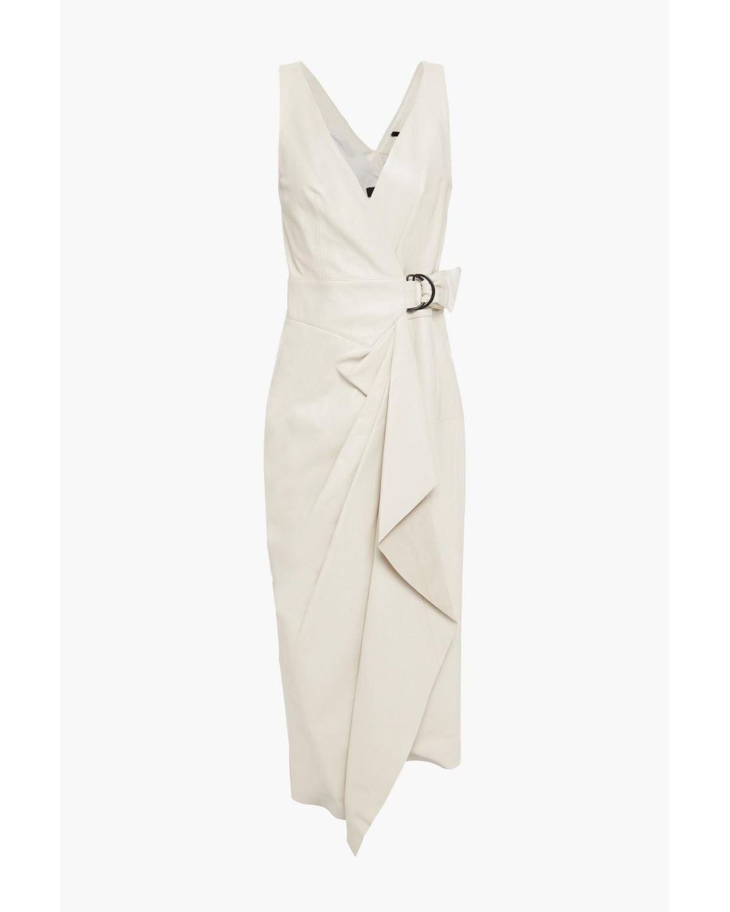 Isabel Marant Fanelia Asymmetric Leather Midi Wrap Dress in White | Lyst