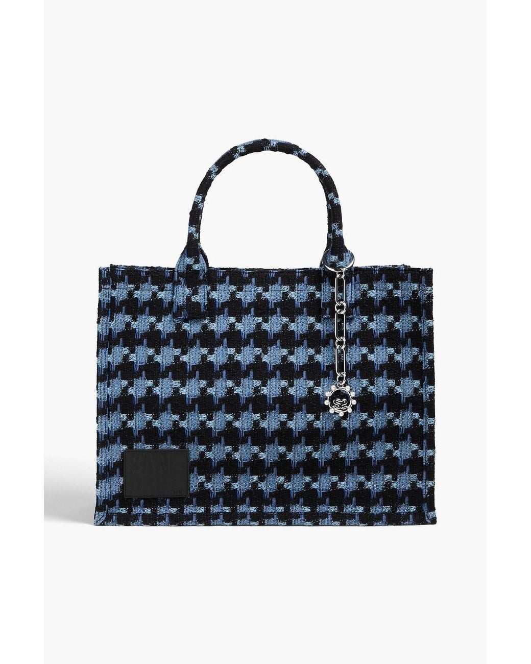 Sandro Embellished Houndstooth Tweed Tote in Blue | Lyst