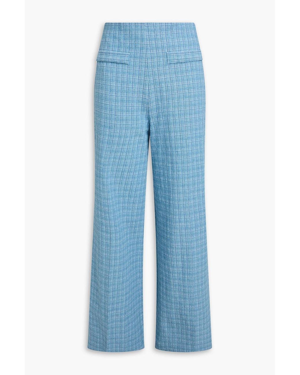 Sandro Cotton-blend Tweed Wide-leg Pants in Blue | Lyst