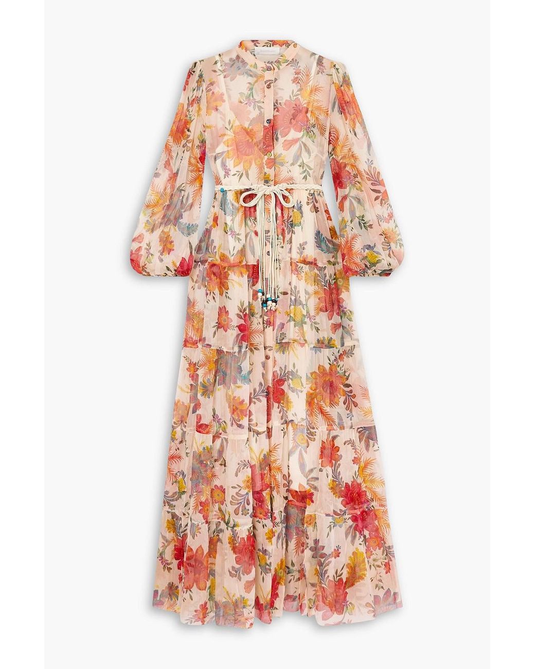 Zimmermann Belted Tiered Floral-print Georgette Maxi Dress in Orange | Lyst Zimmermann Belted Tiered Floral-print Georgette Maxi Dress in Orange | Lyst