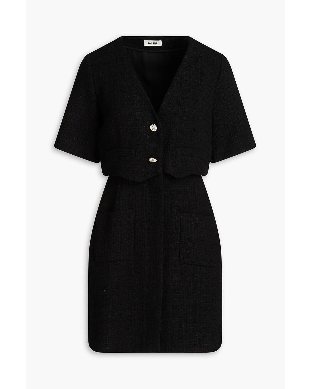 Sandro Crystal-embellished Tweed Mini Dress in Black | Lyst