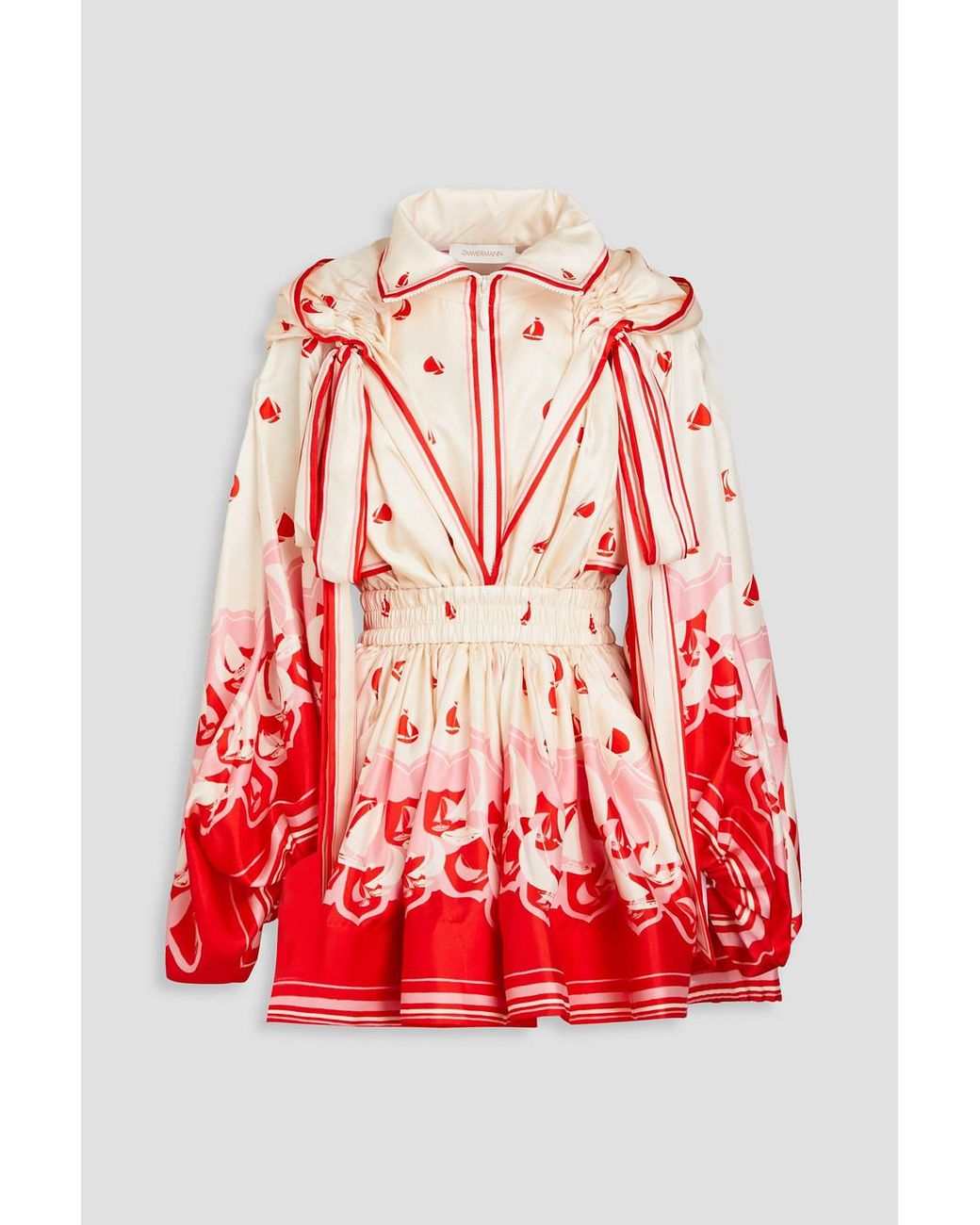 Zimmermann Printed Silk-twill Hooded Mini Dress in Red | Lyst