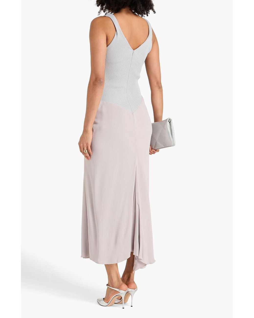 Victoria Beckham Draped Ribbed-Knit And Crepe Maxi Dress in White | Lyst