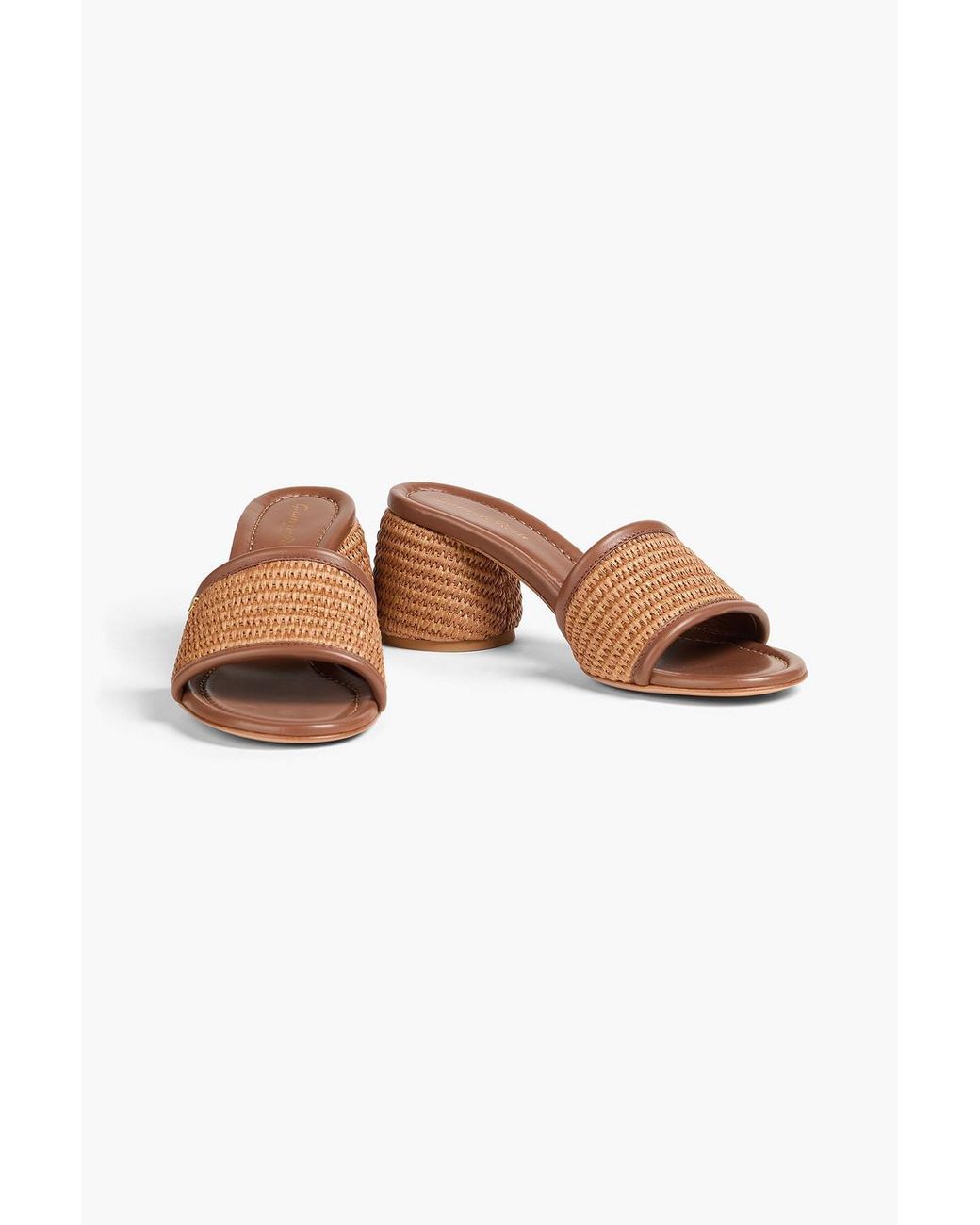 Gianvito Rossi Amami 60 Leather And Faux Raffia Mules in Brown | Lyst UK