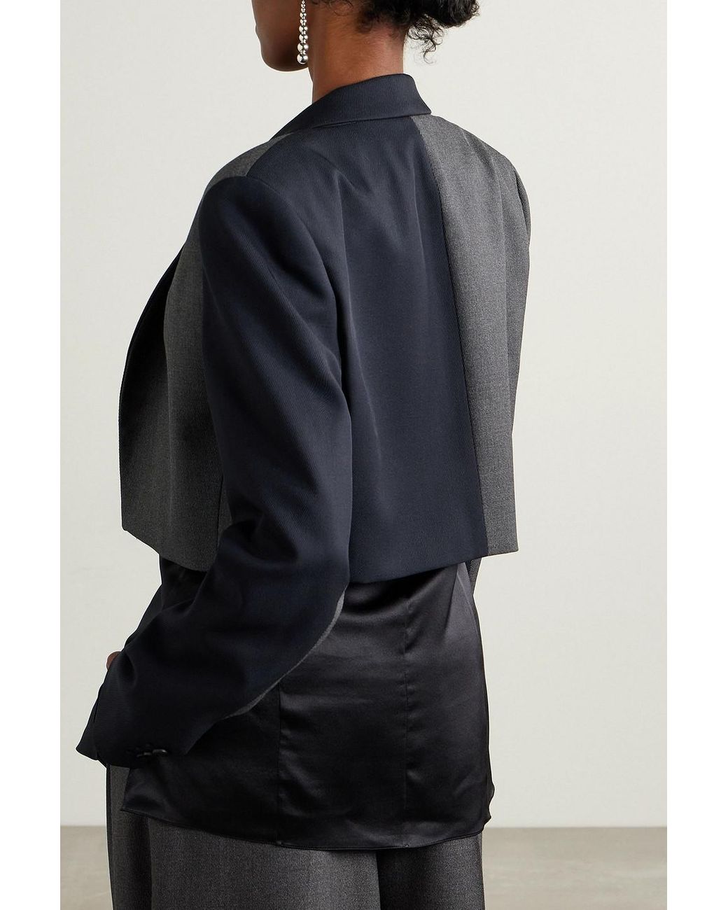 Partow Florian Cropped Two-tone Wool-twill Blazer in Black | Lyst