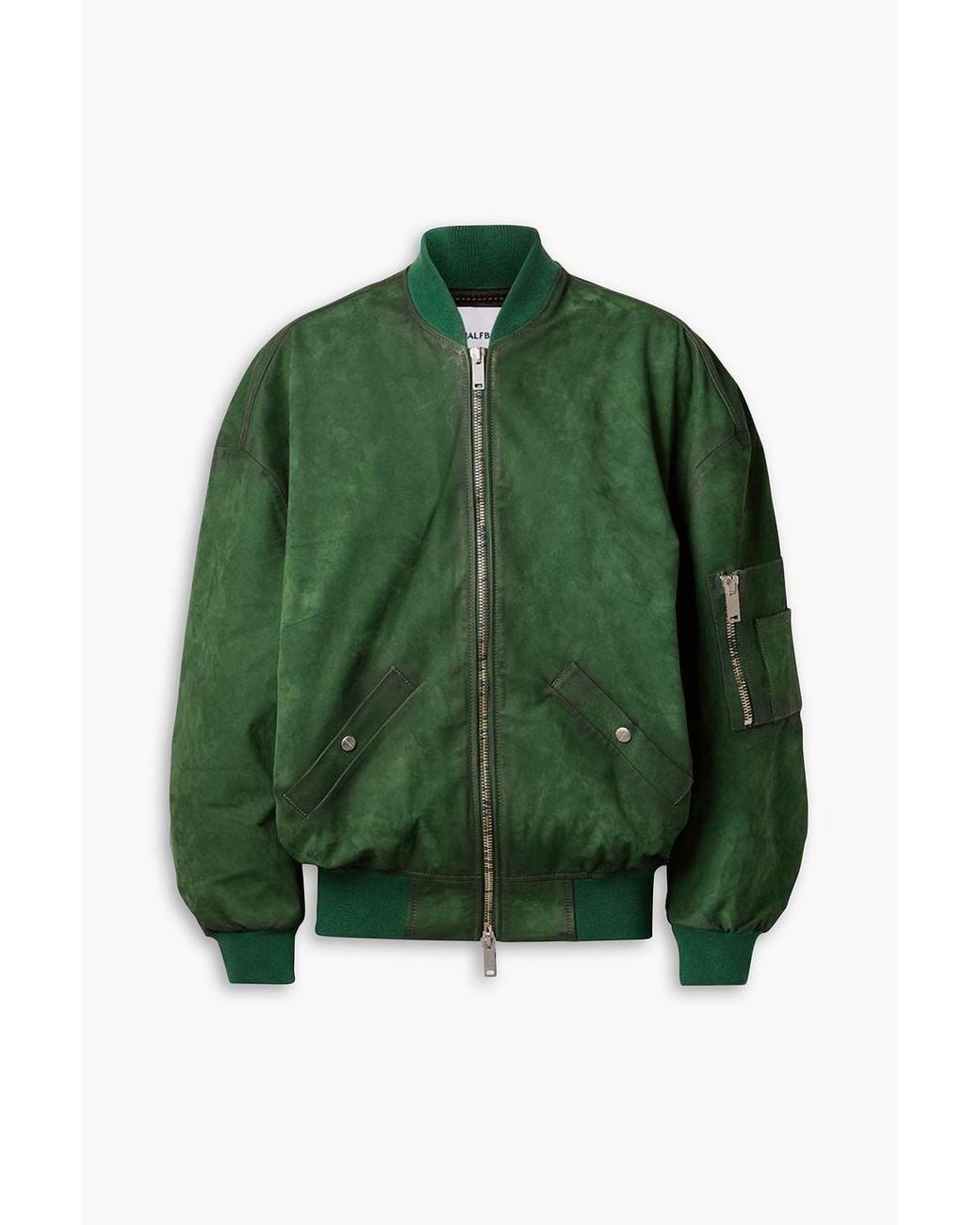 Halfboy Oversized Suede Bomber Jacket in Green | Lyst