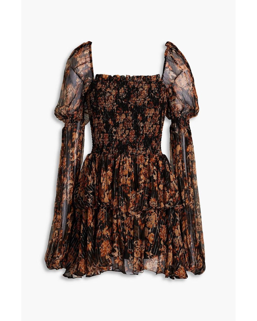 Caroline Constas Alexa Shirred Floral Print Silk And Lurex Blend Crepon