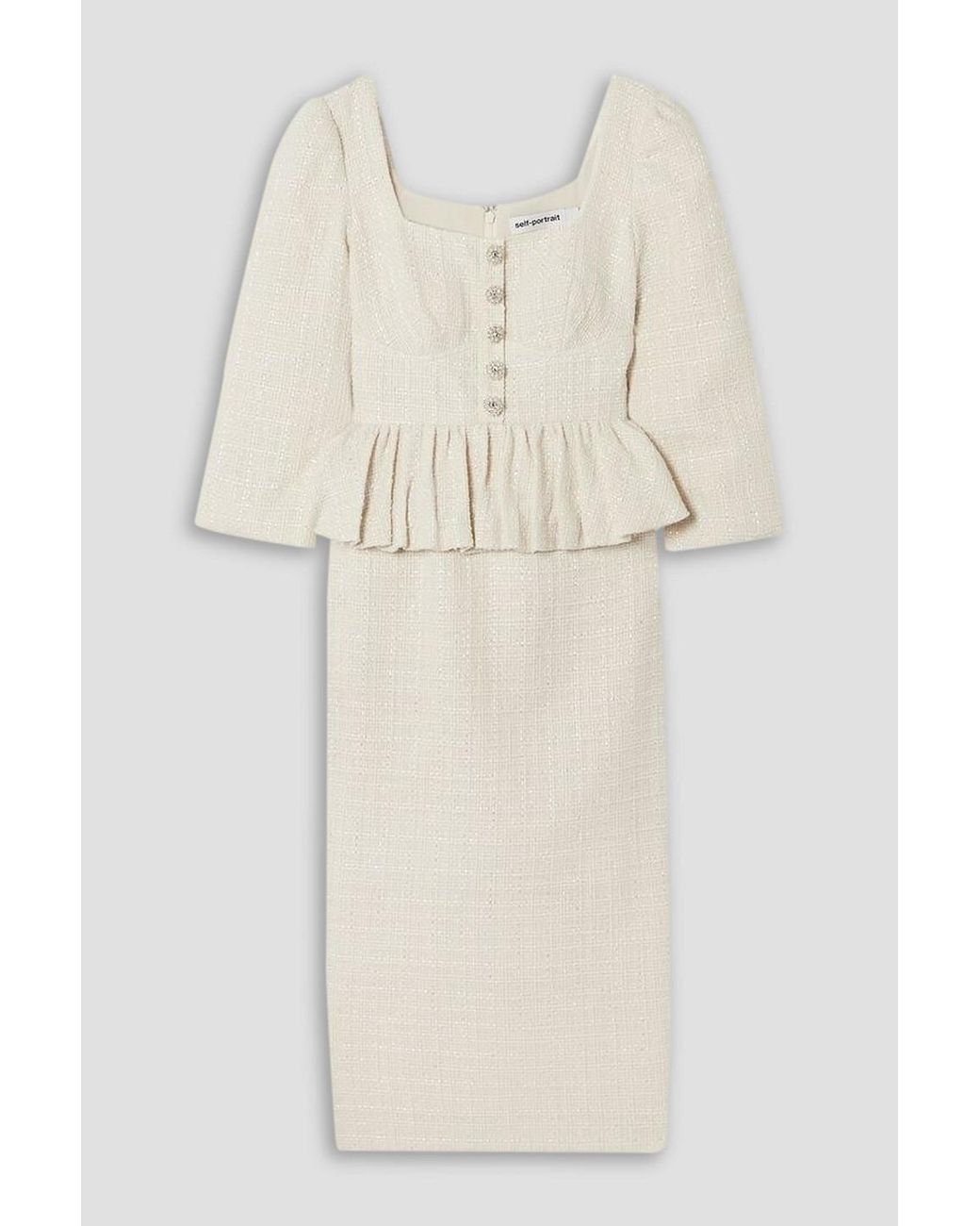 Self-Portrait Embellished Bouclé-tweed Peplum Midi Dress in Natural | Lyst