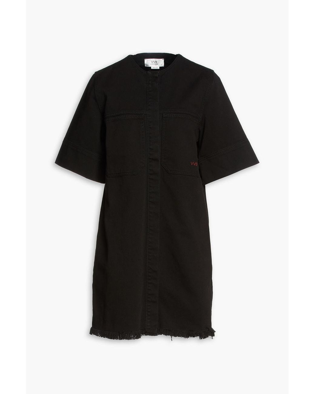 Victoria Beckham Frayed Denim Mini Shirt Dress in Black | Lyst UK