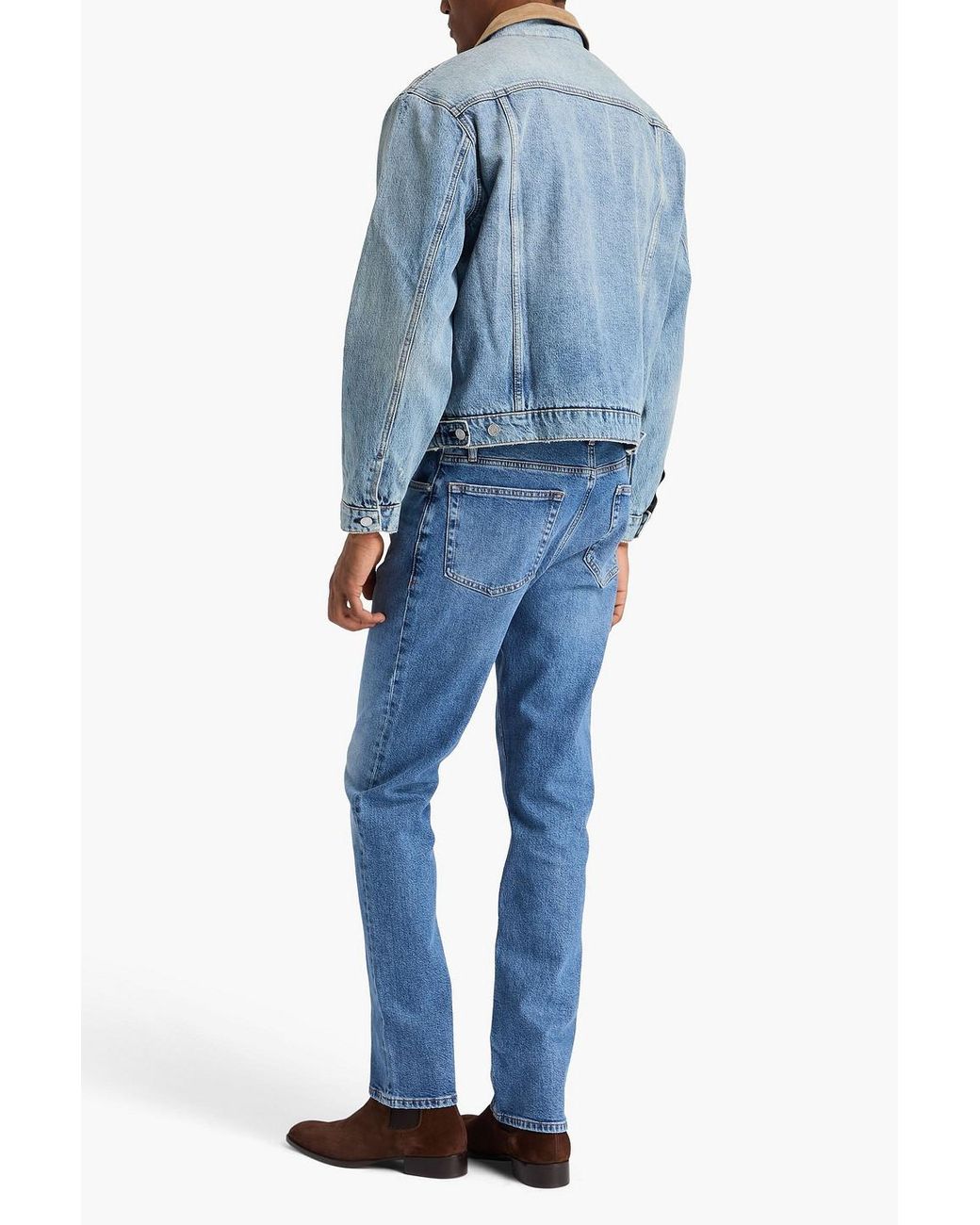 FRAME Suede-Trimmed Faded Denim Jacket in Blue for Men | Lyst UK