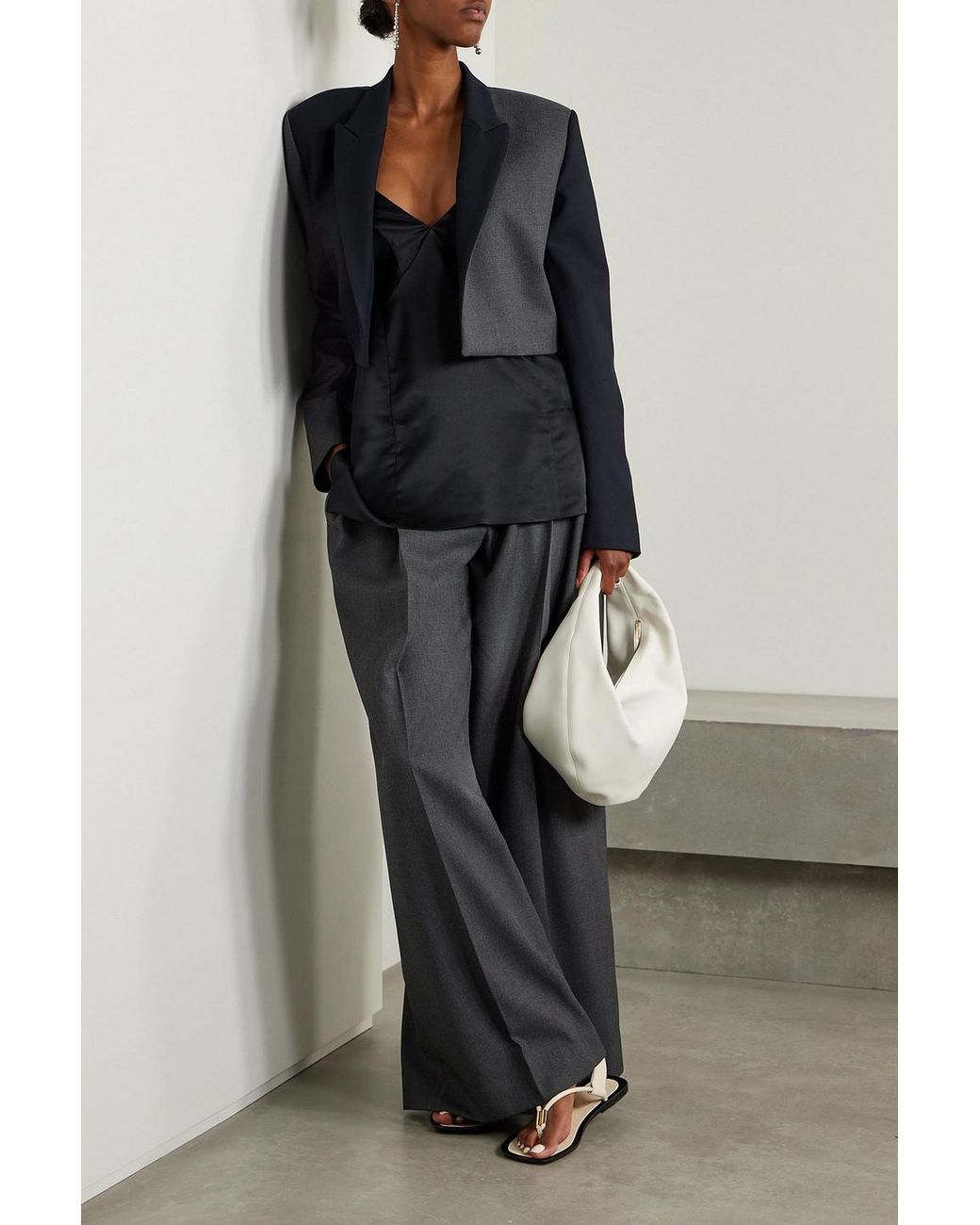 Partow Florian Cropped Two-tone Wool-twill Blazer in Black | Lyst
