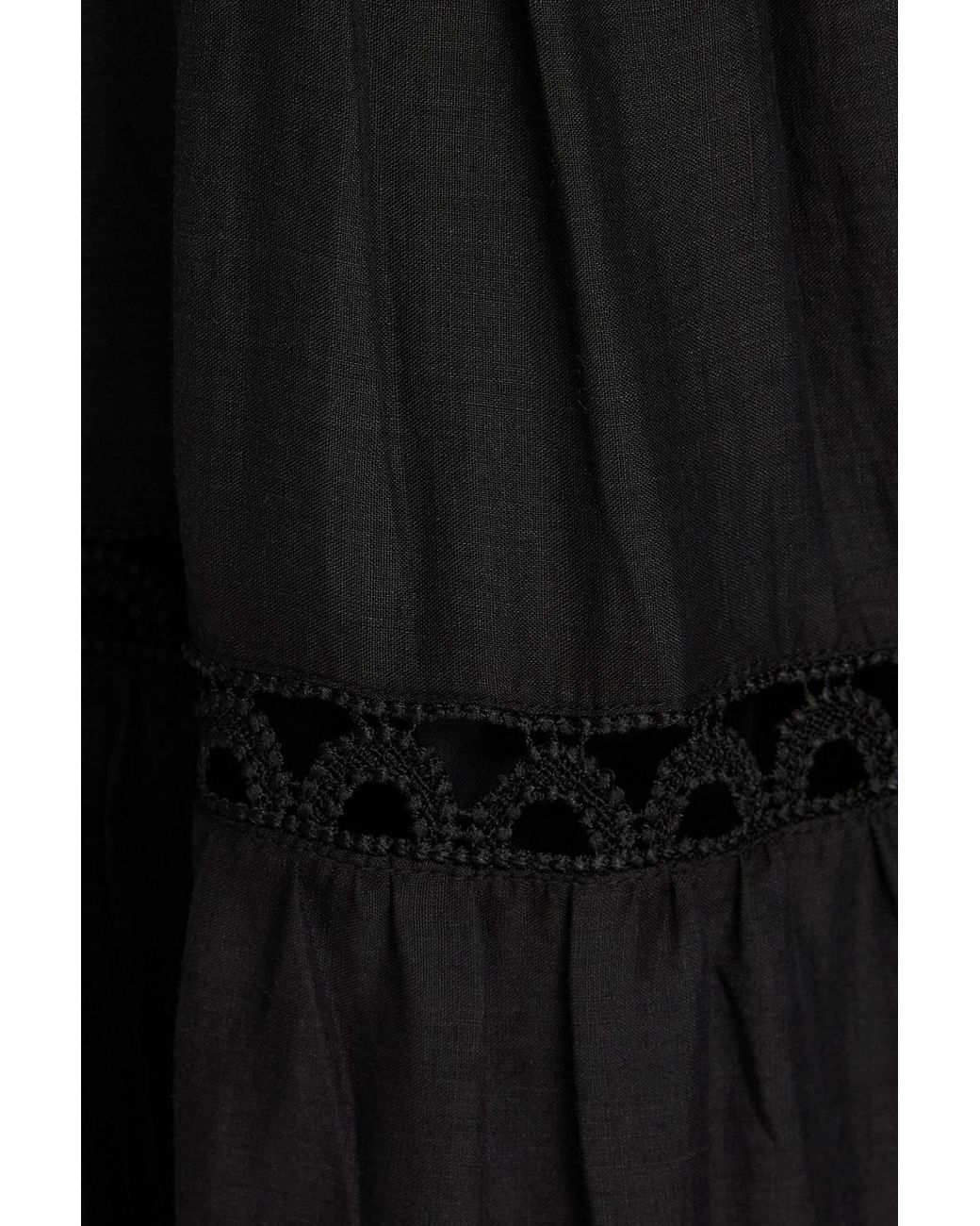 Veronica Beard Lucien Tiered Ramie Midi Dress in Black | Lyst