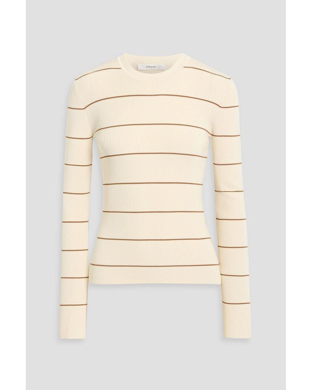 FRAME Striped Ribbed-Knit Sweater in Natural | Lyst UK
