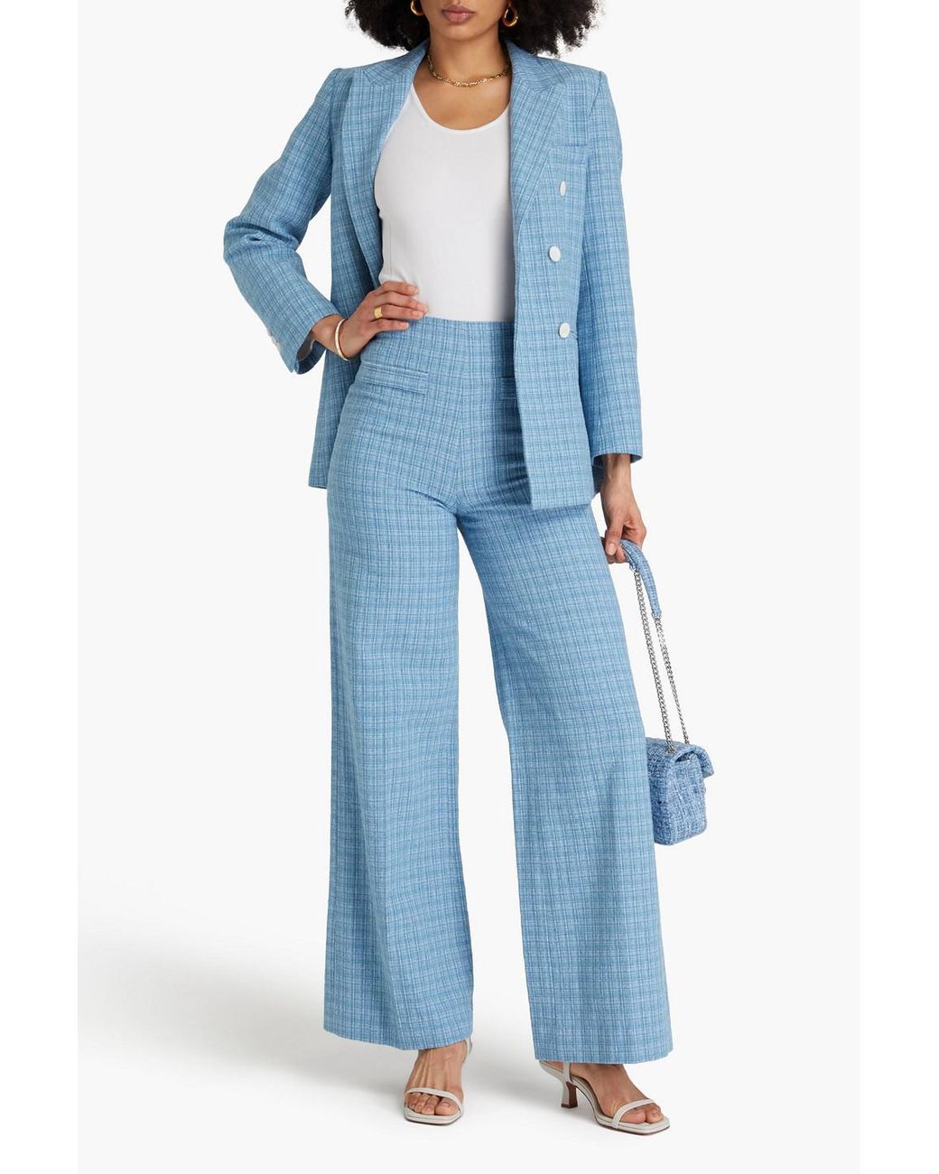 Sandro Cotton-blend Tweed Wide-leg Pants in Blue | Lyst