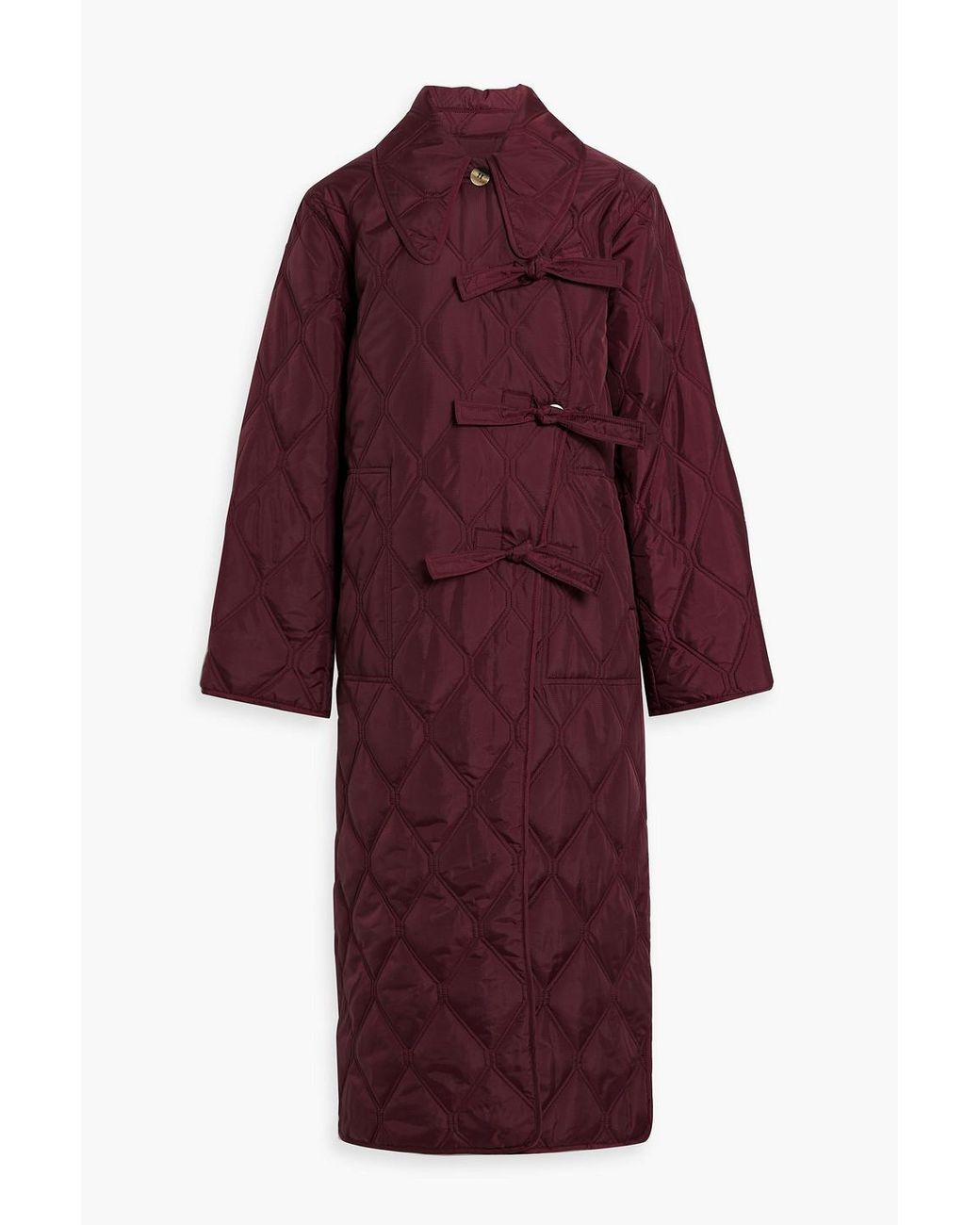 Ganni Bow-detailed Quilted Ripstop Coat in Red | Lyst
