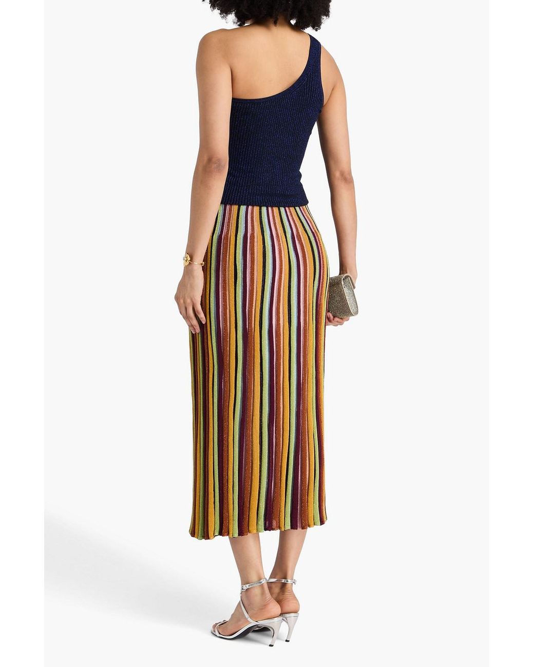Zimmermann One-Shoulder Metallic Ribbed-Knit Top in Blue | Lyst