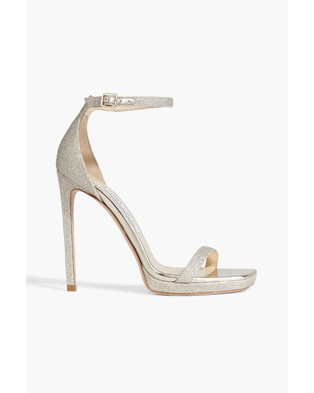 Jimmy Choo Alva 120 Glittered Leather Platform Sandals in White | Lyst
