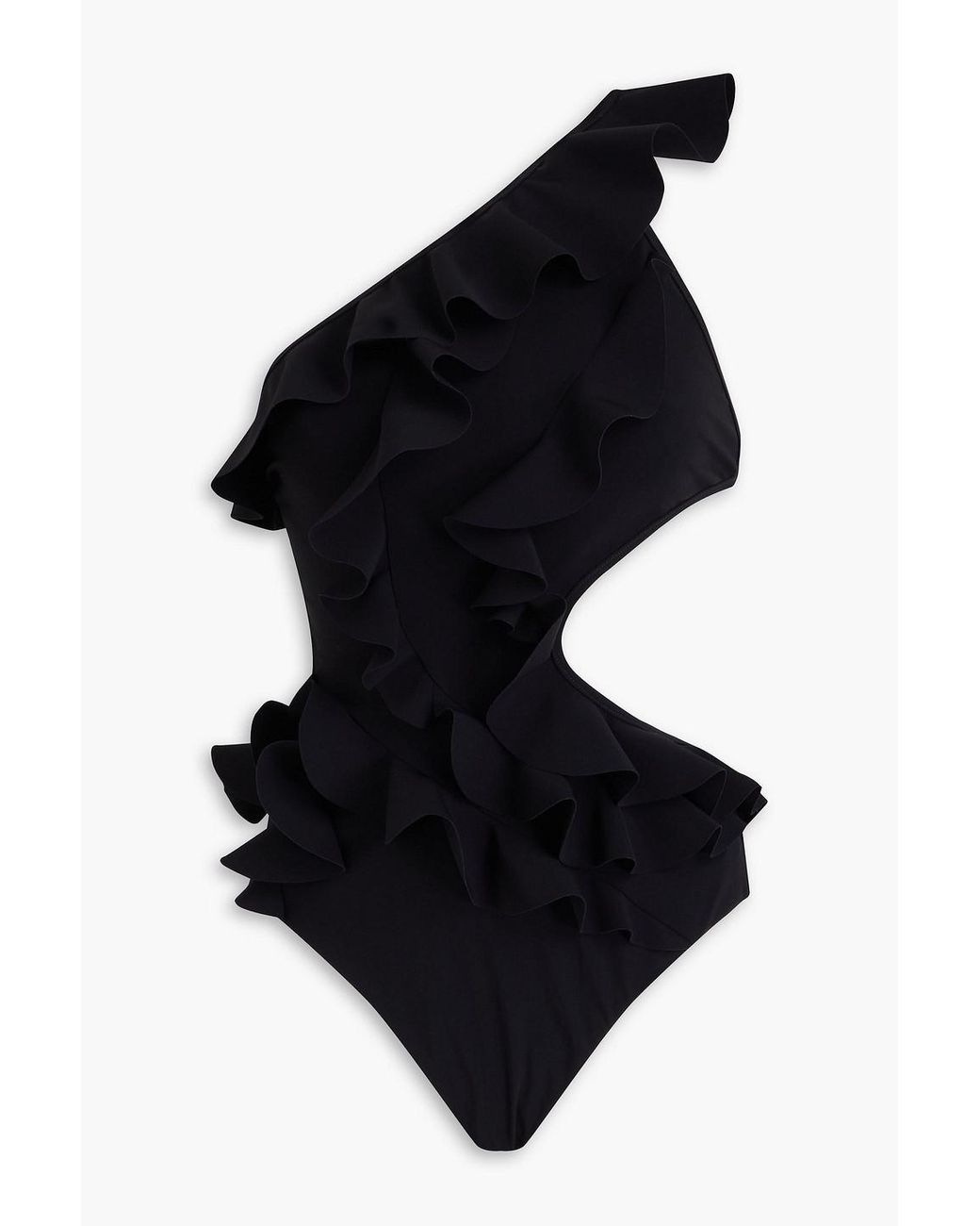 Zimmermann Devi One-shoulder Ruffled Cutout Swimsuit in Black | Lyst