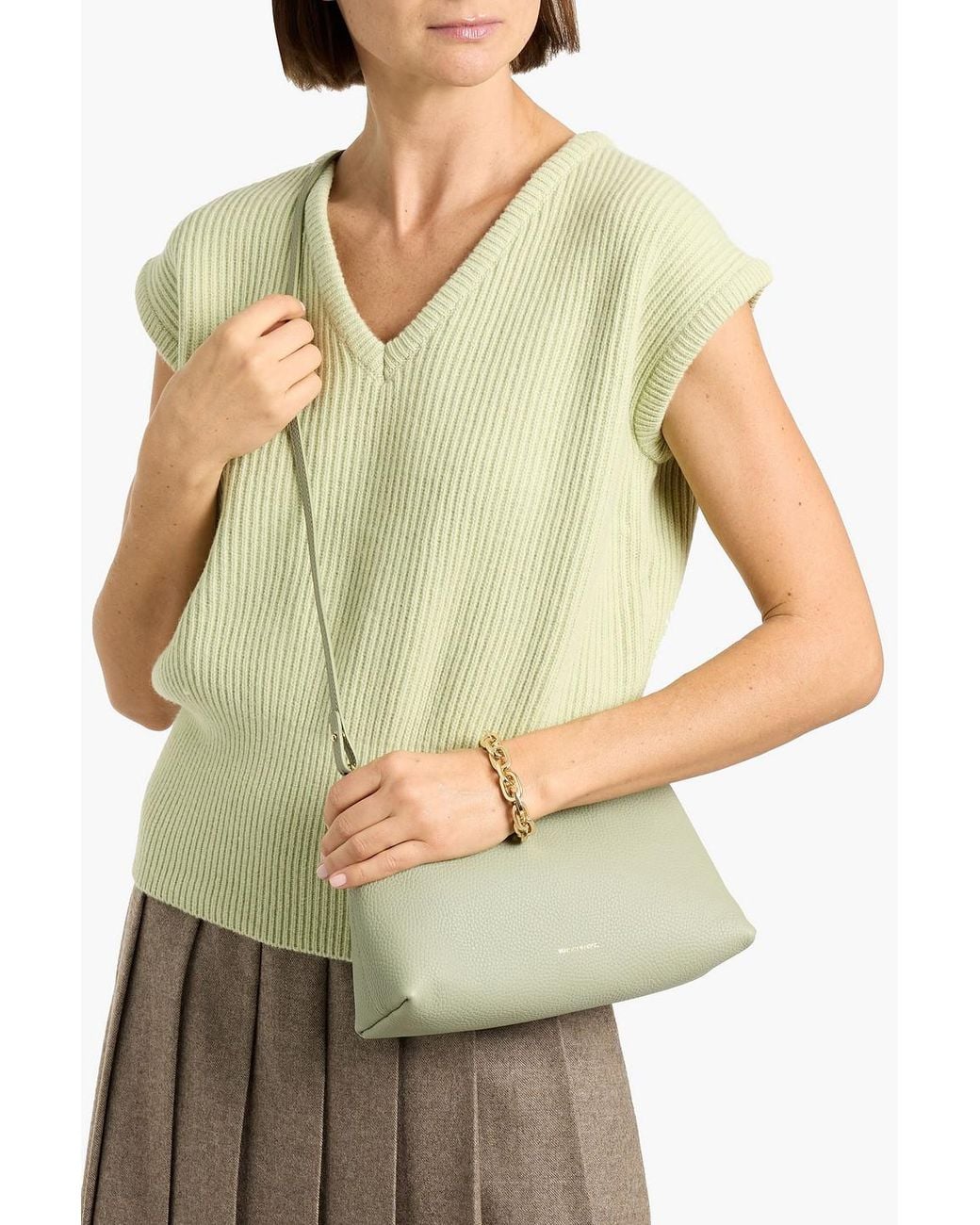 Mansur Gavriel Rhea Pebbled-Leather Shoulder Bag in Green | Lyst