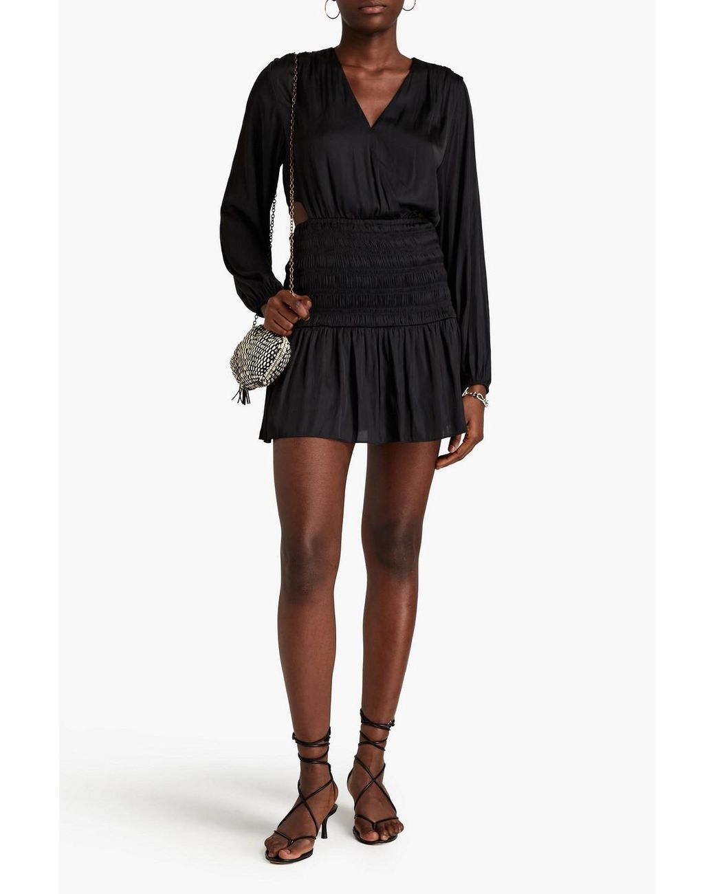 Maje Shirred Satin Mini Dress in Black | Lyst