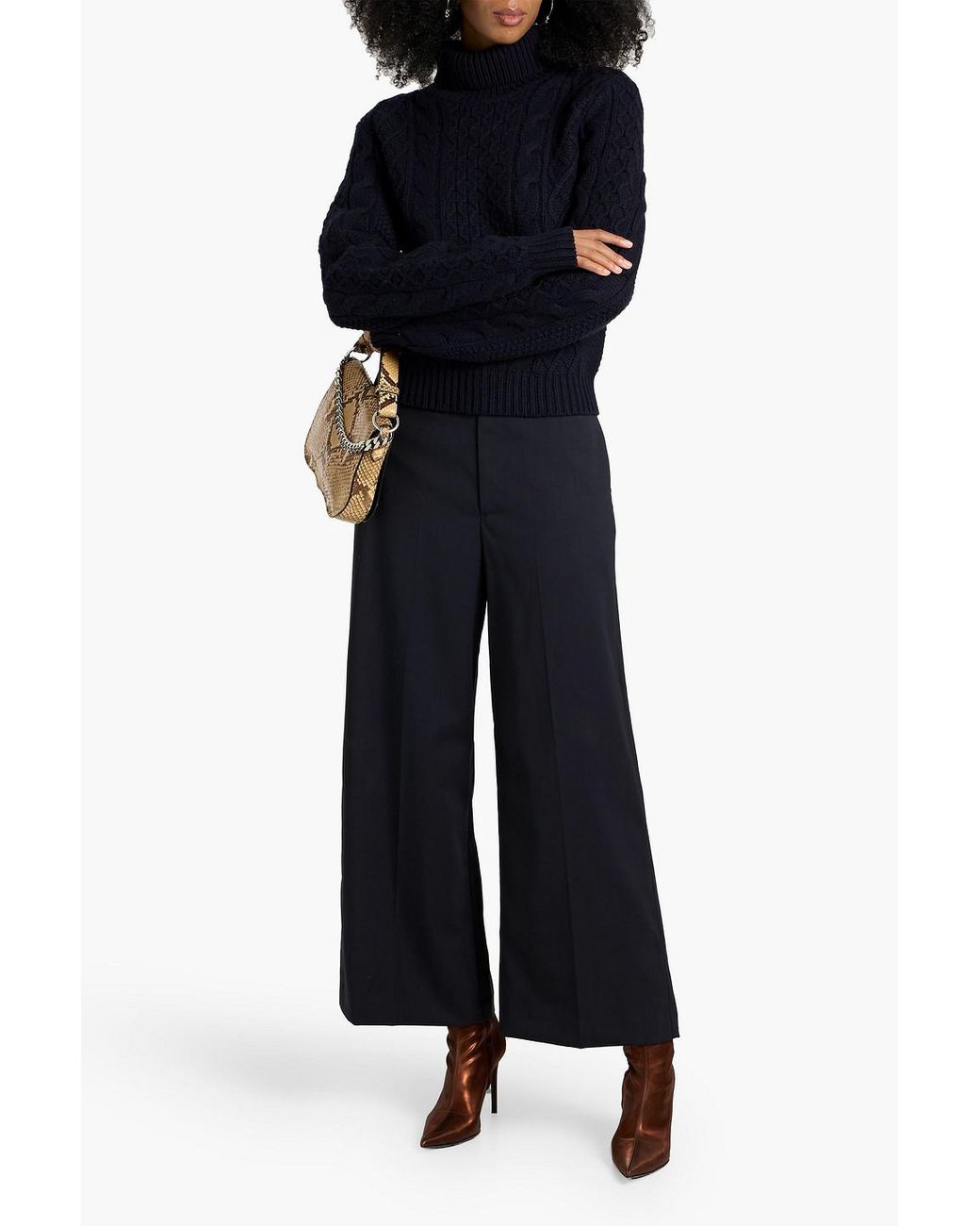 Nili Lotan Emerald Wool-blend Twill Wide-leg Pants in Blue | Lyst UK