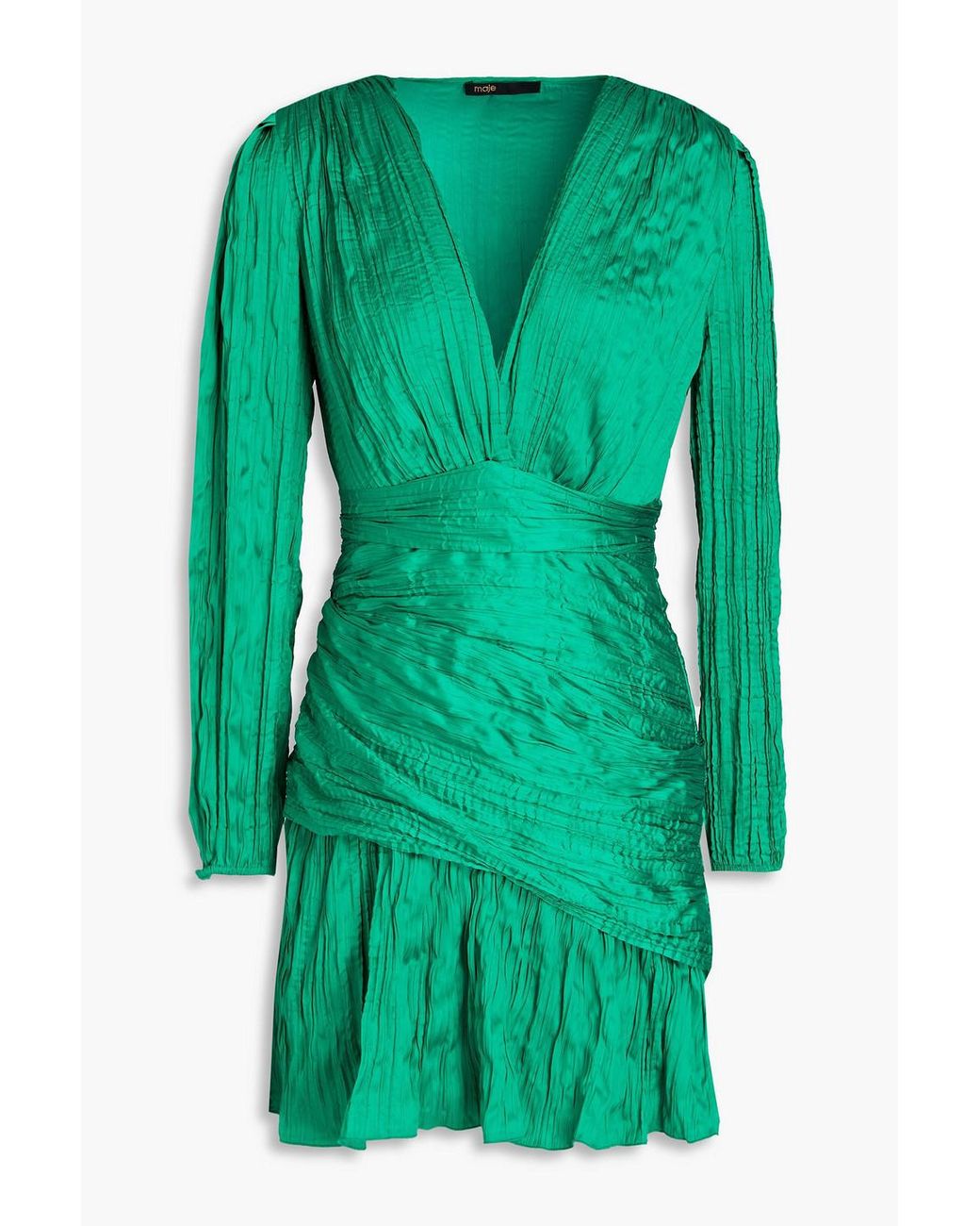 Maje Plissé-satin Mini Dress in Green | Lyst