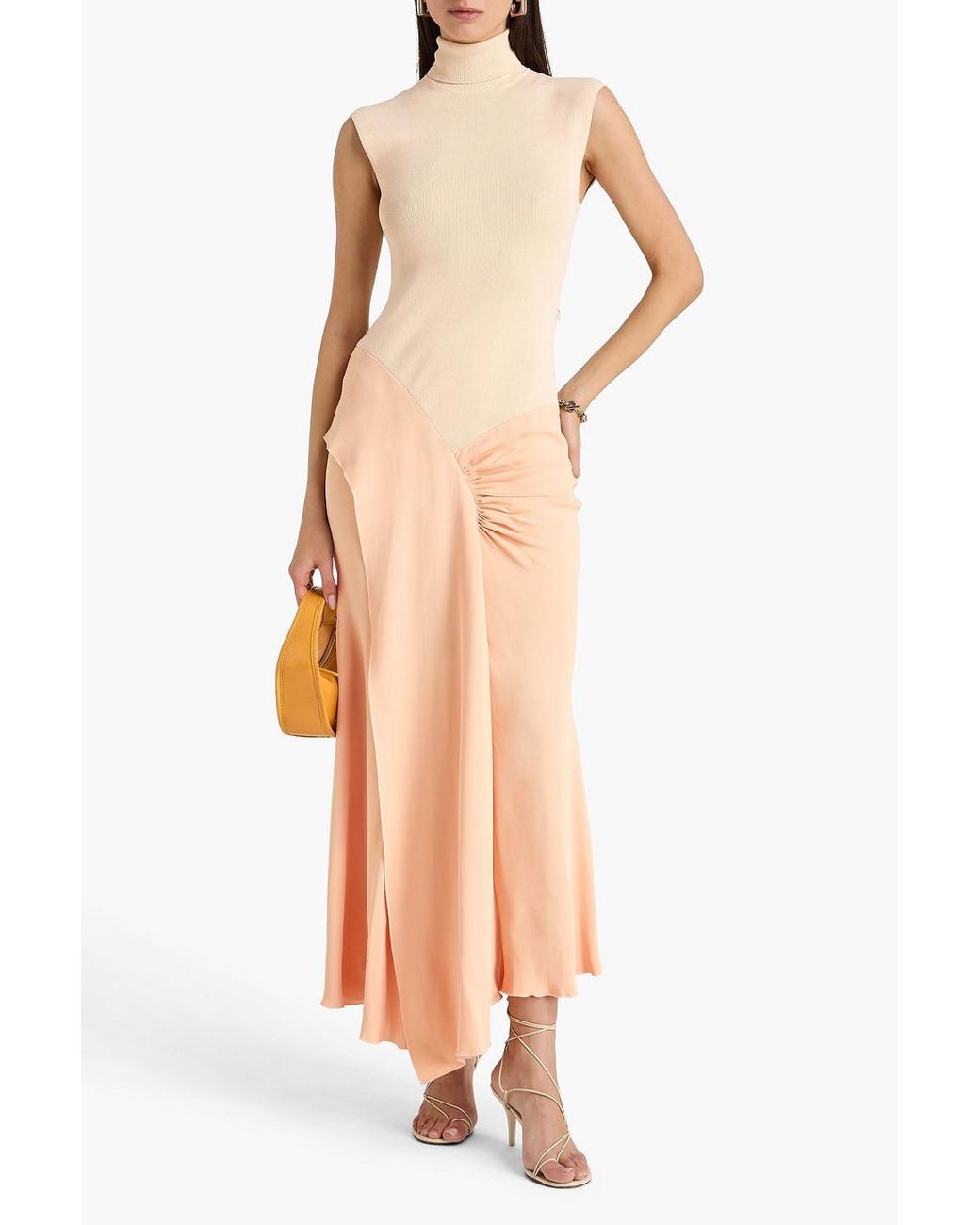 Victoria Beckham Ribbed-Knit And Crepe Turtleneck Maxi Dress in Orange ...