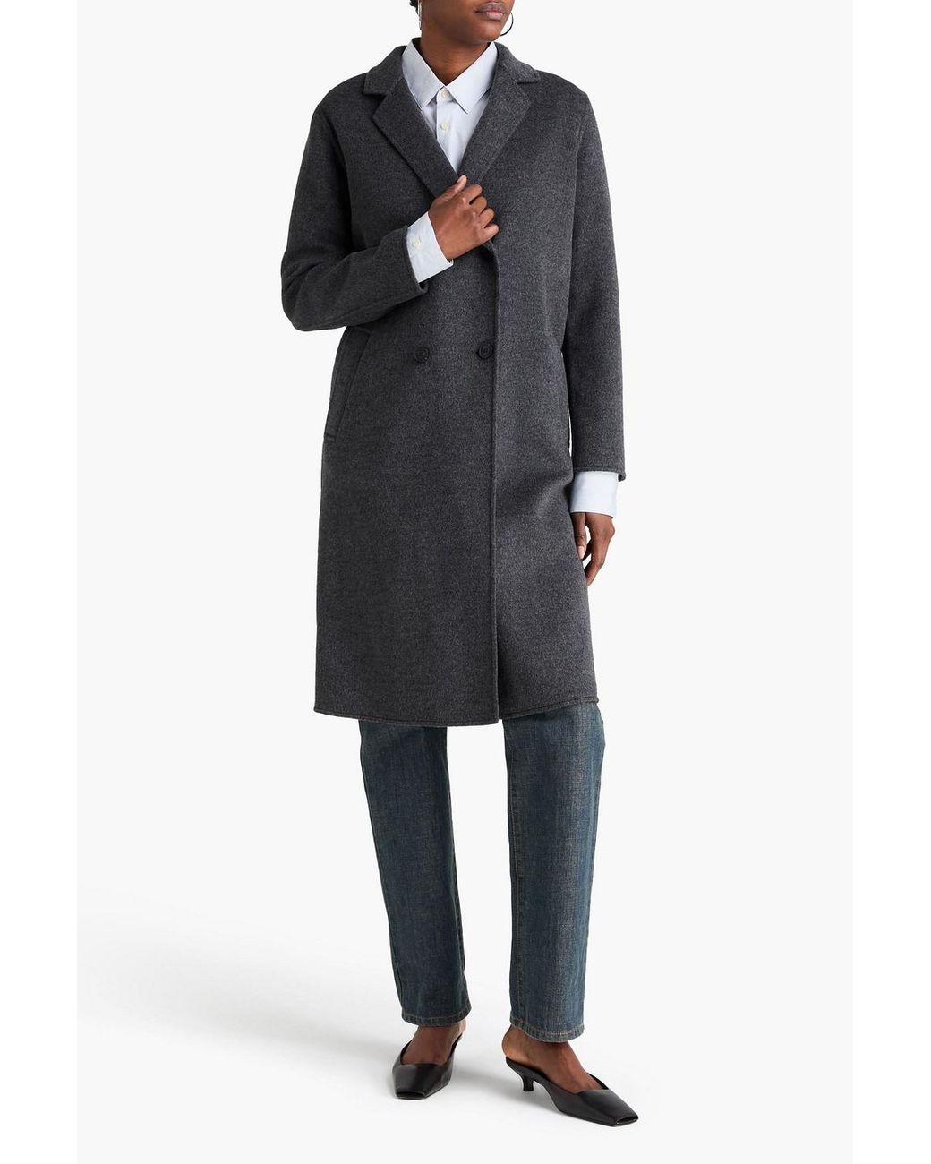 Claudie Pierlot Double-Breasted Wool-Blend Felt Coat in Black | Lyst UK
