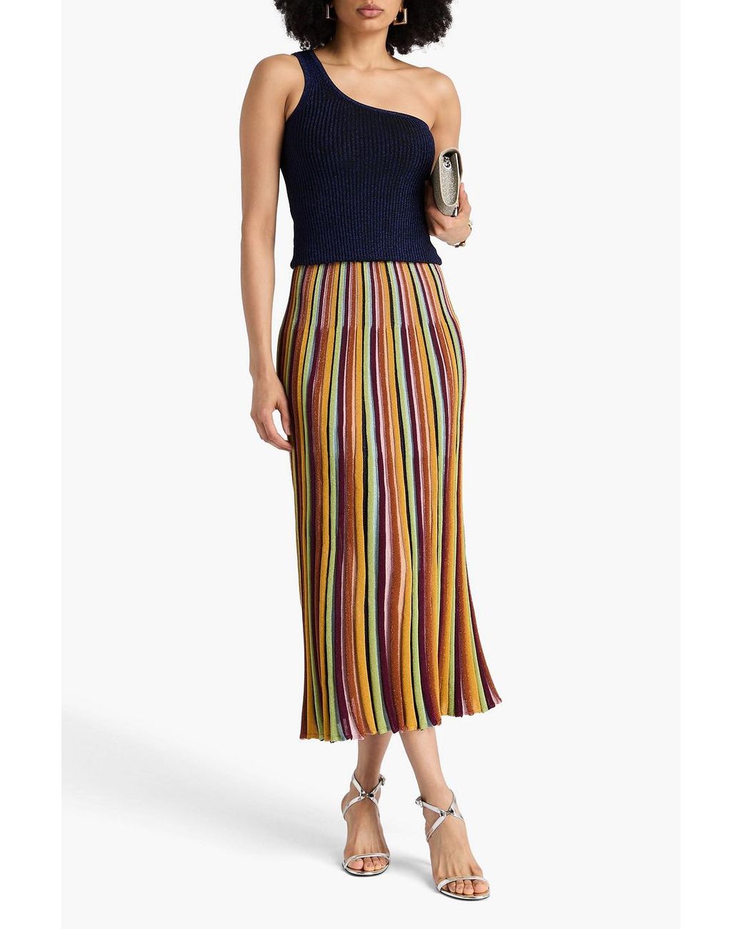 Zimmermann One-Shoulder Metallic Ribbed-Knit Top in Blue | Lyst