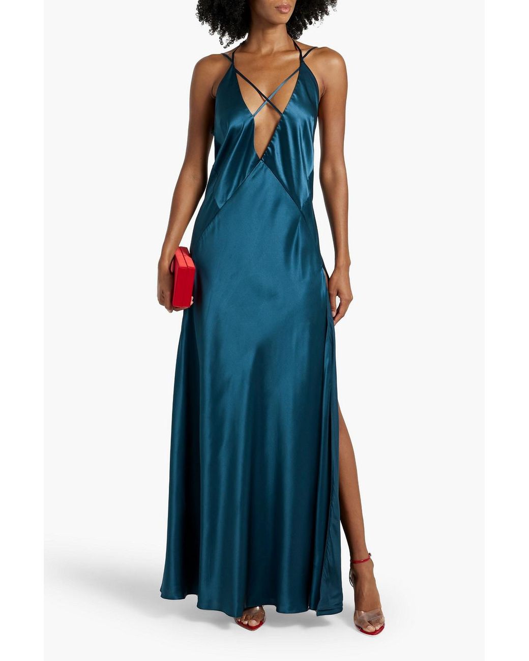 Michelle Mason Strap-detailed Silk-satin Maxi Dress in Blue | Lyst