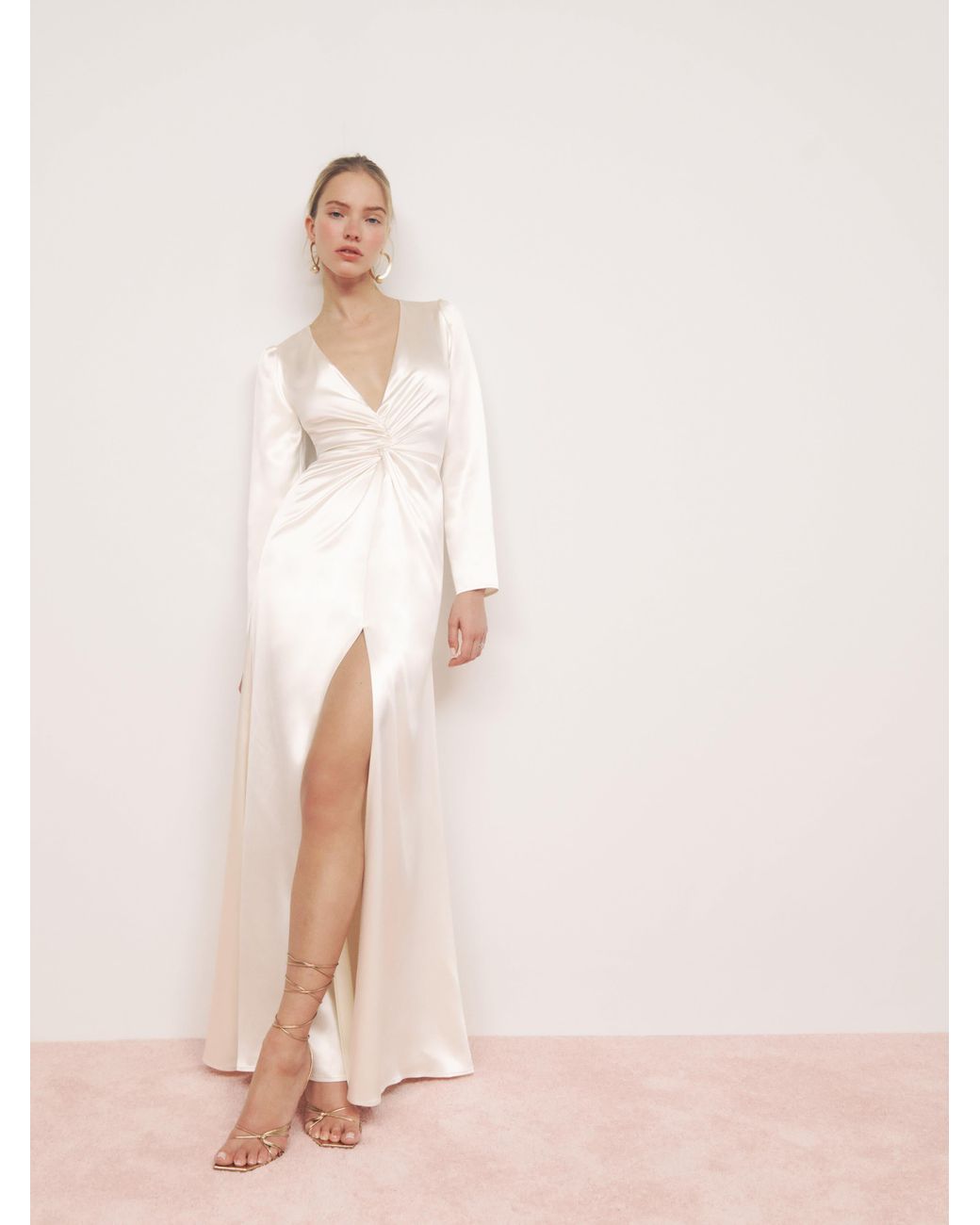 Reformation Delphi Silk Dress in White | Lyst