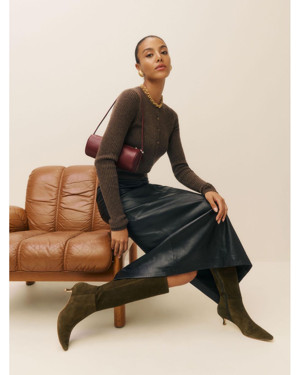 Reformation Knee-High Suede Boots in Natural | Lyst