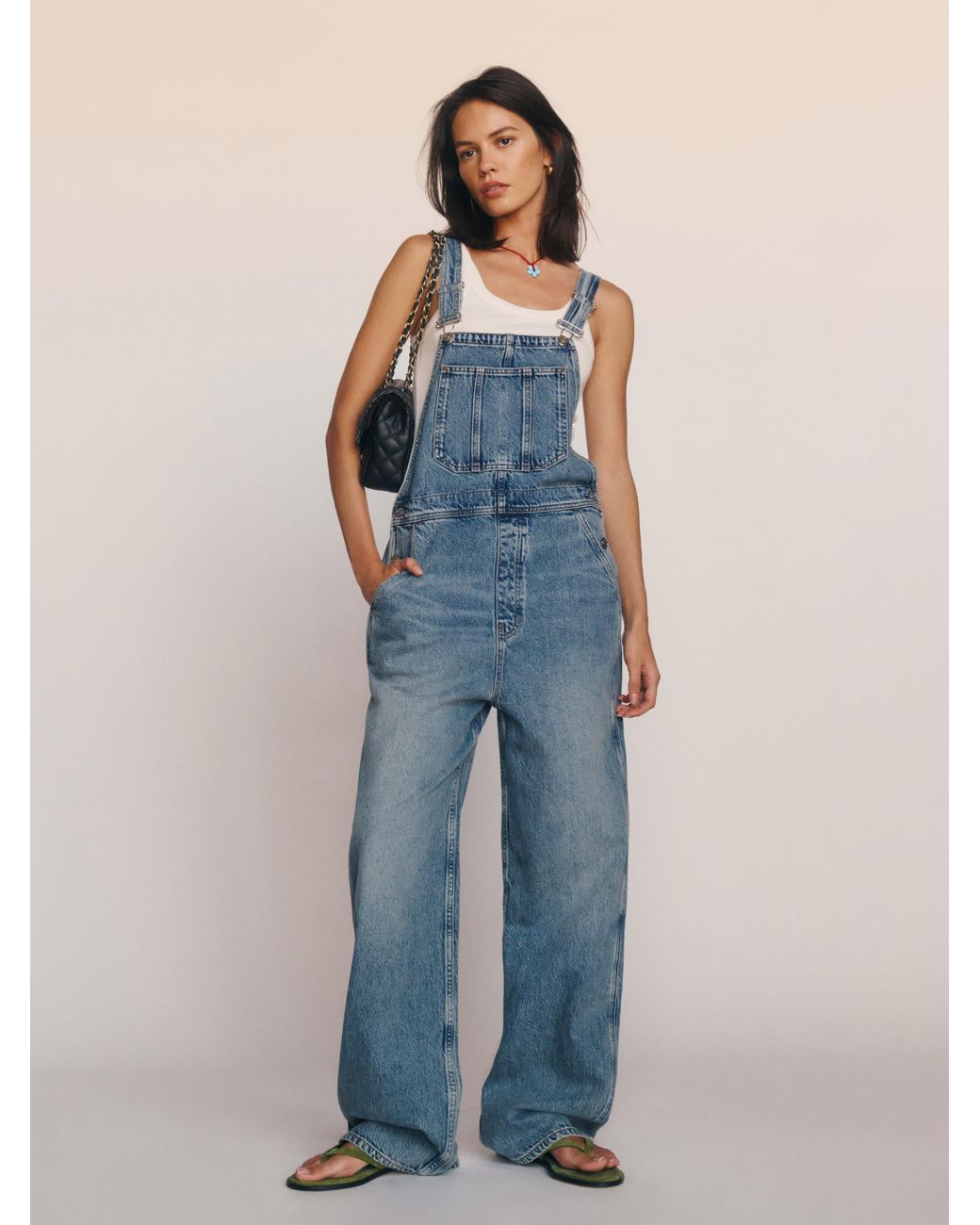 Reformation River Relaxed Denim Overalls in Blue | Lyst