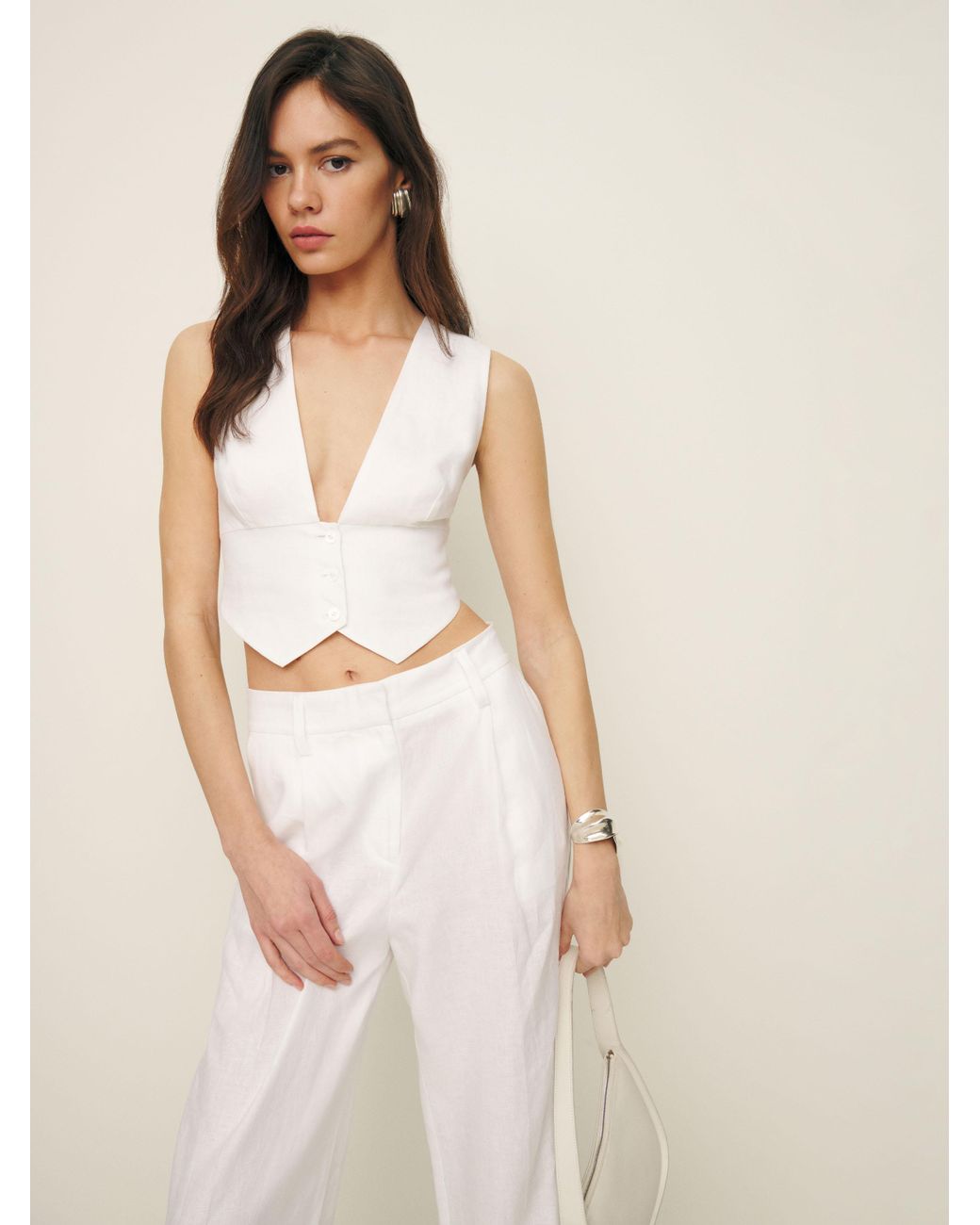 Reformation Sofia Cropped Linen Vest in Natural | Lyst