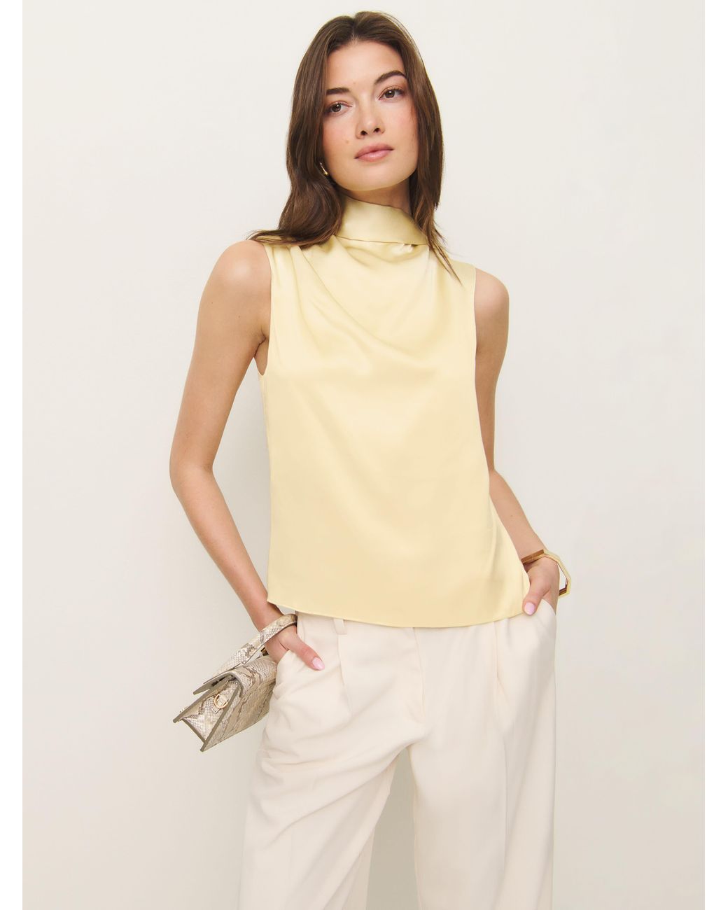 Reformation Sleeveless Scarf Neck Wrap Top in Natural | Lyst