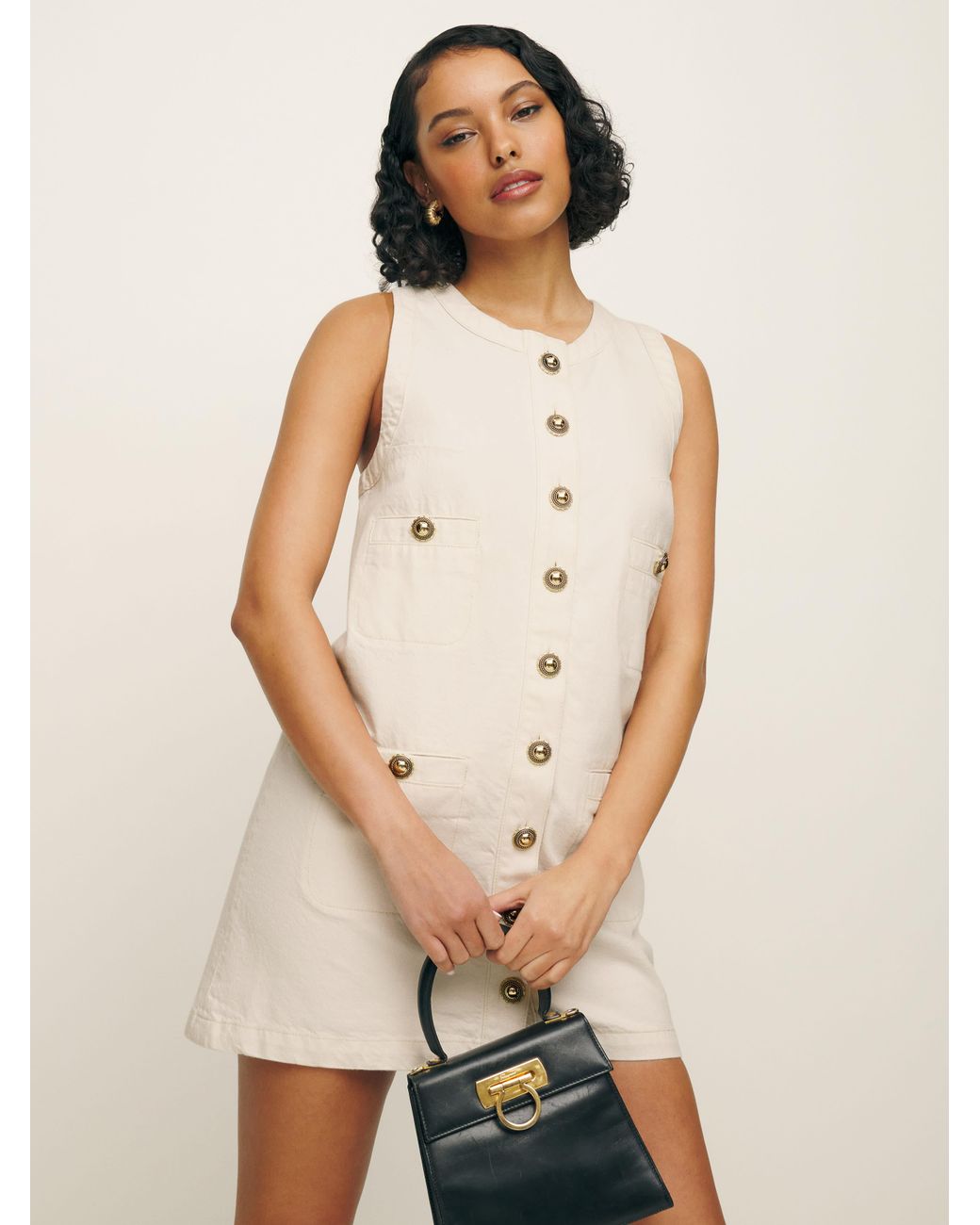 Reformation Tropez Denim Mini Dress in Natural | Lyst