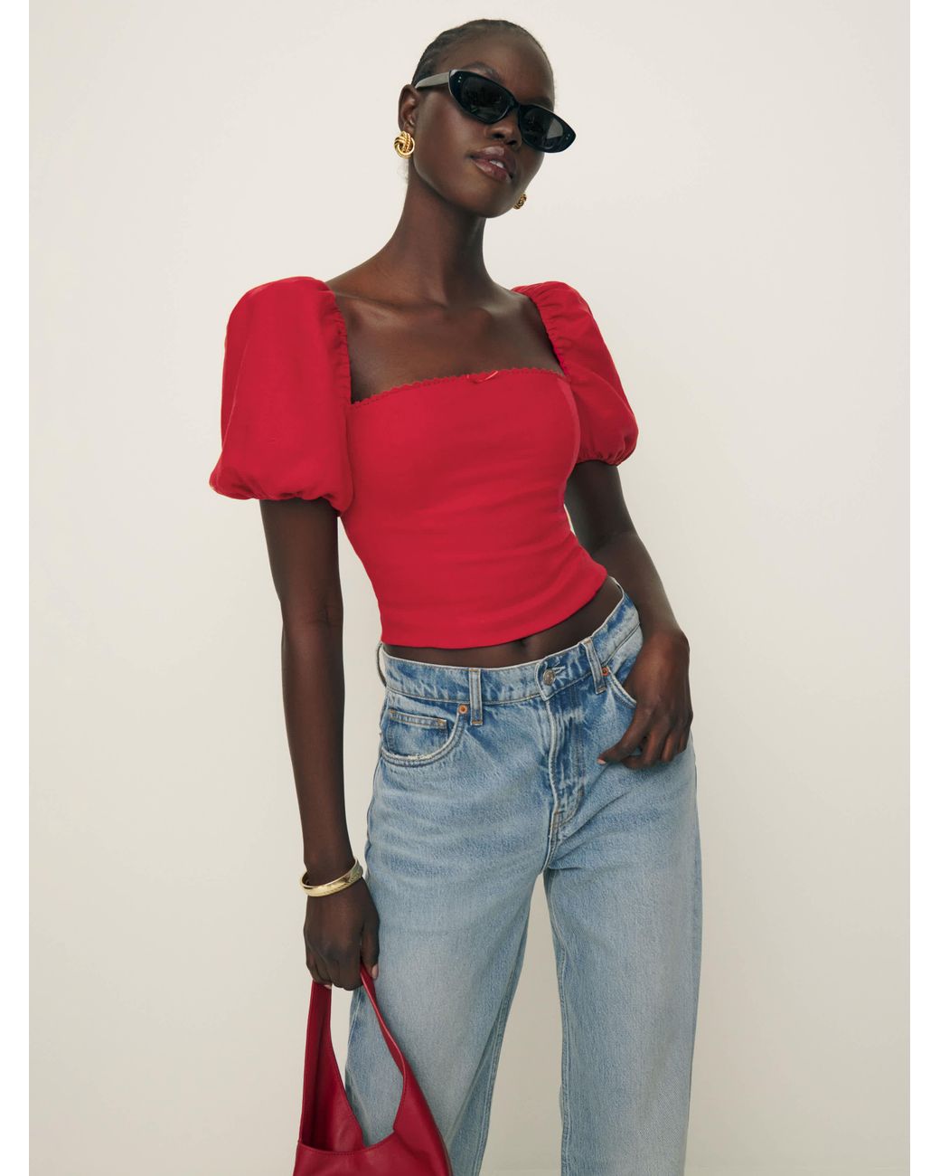 Reformation Marella Linen Top in Red | Lyst