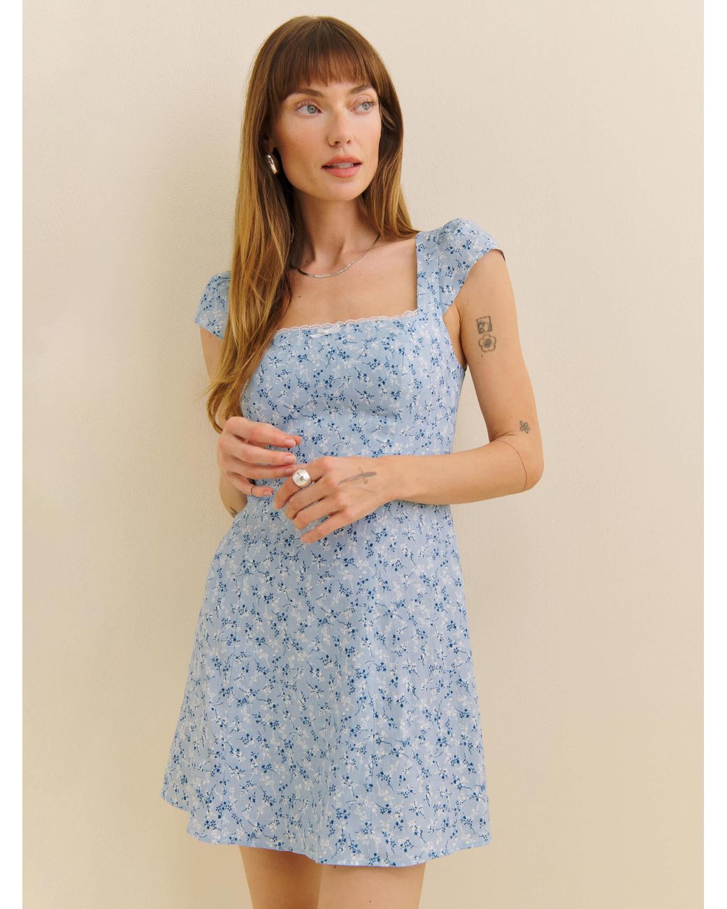 Reformation Loula Linen Dress 10 in Blue | Lyst