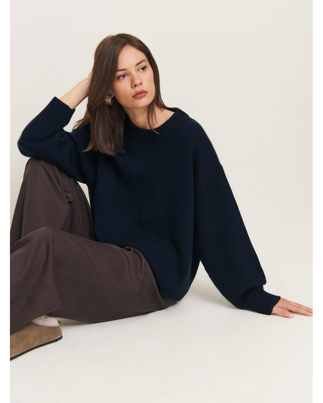 Reformation Cove Cashmere Oversized Crew in Blue | Lyst
