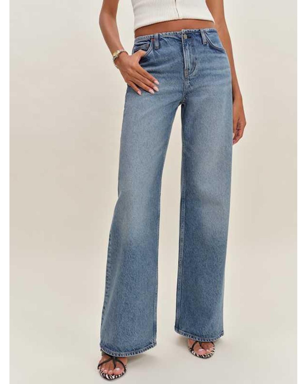Reformation Cary Low Rise Slouchy Wide Leg Jeans Denim in Blue | Lyst