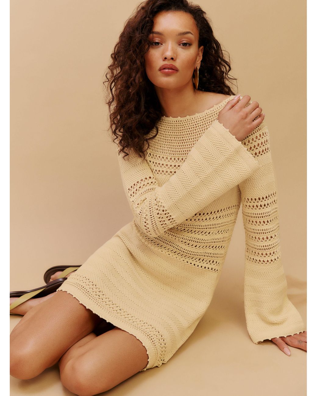 Reformation Inda Open Knit Mini Dress in Natural | Lyst