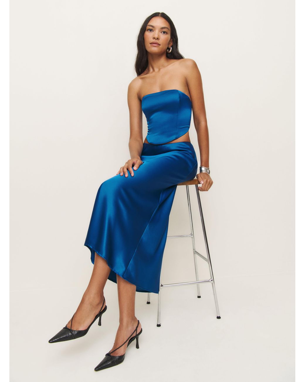 Reformation Zia Satin Two Piece in Blue | Lyst
