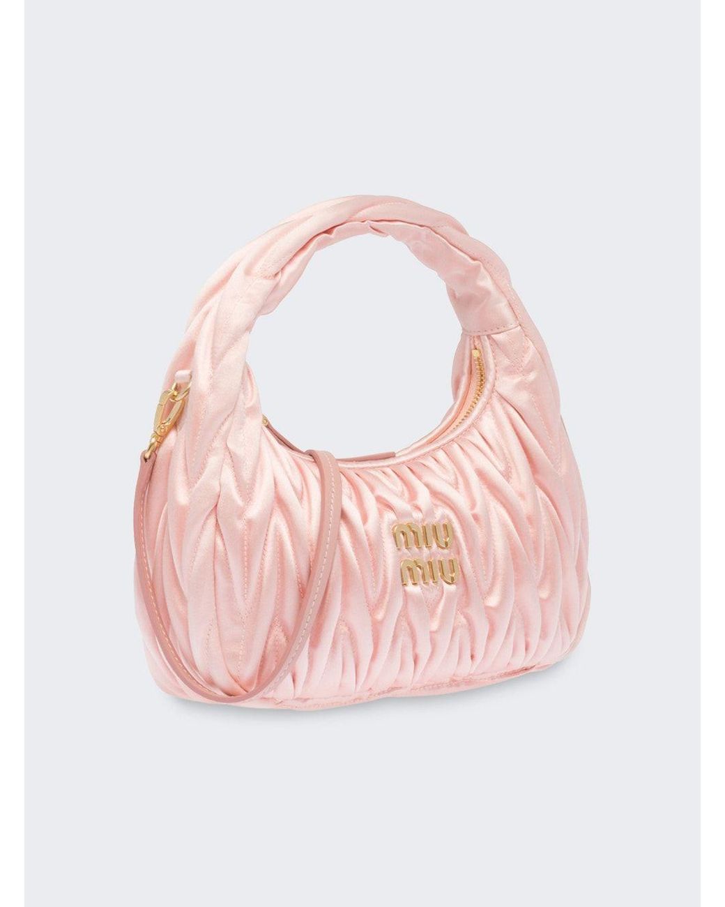 Miu Miu Miu Wander Matelassé Satin Mini Hobo Bag in Pink | Lyst