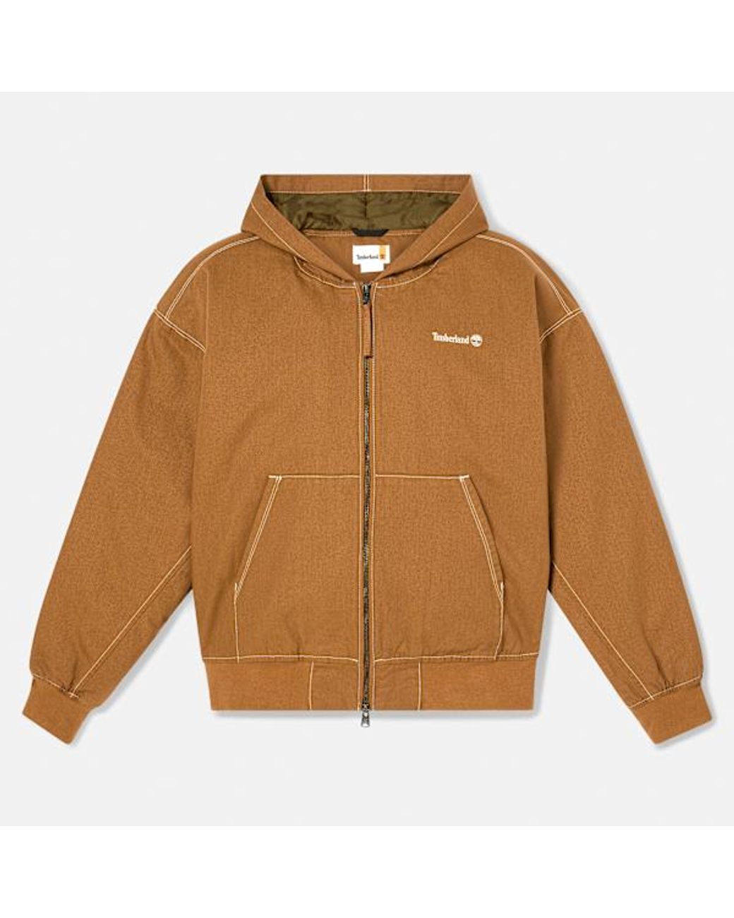 Timberland All Gender Washed Duck Canvas Hooded Bomber in Yellow | Lyst UK